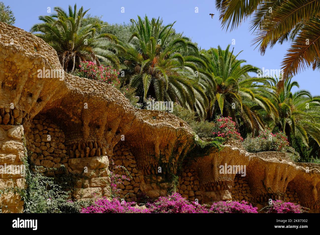 The Guell park designed by Antonio Gaudi with its garden in Barcelona ...