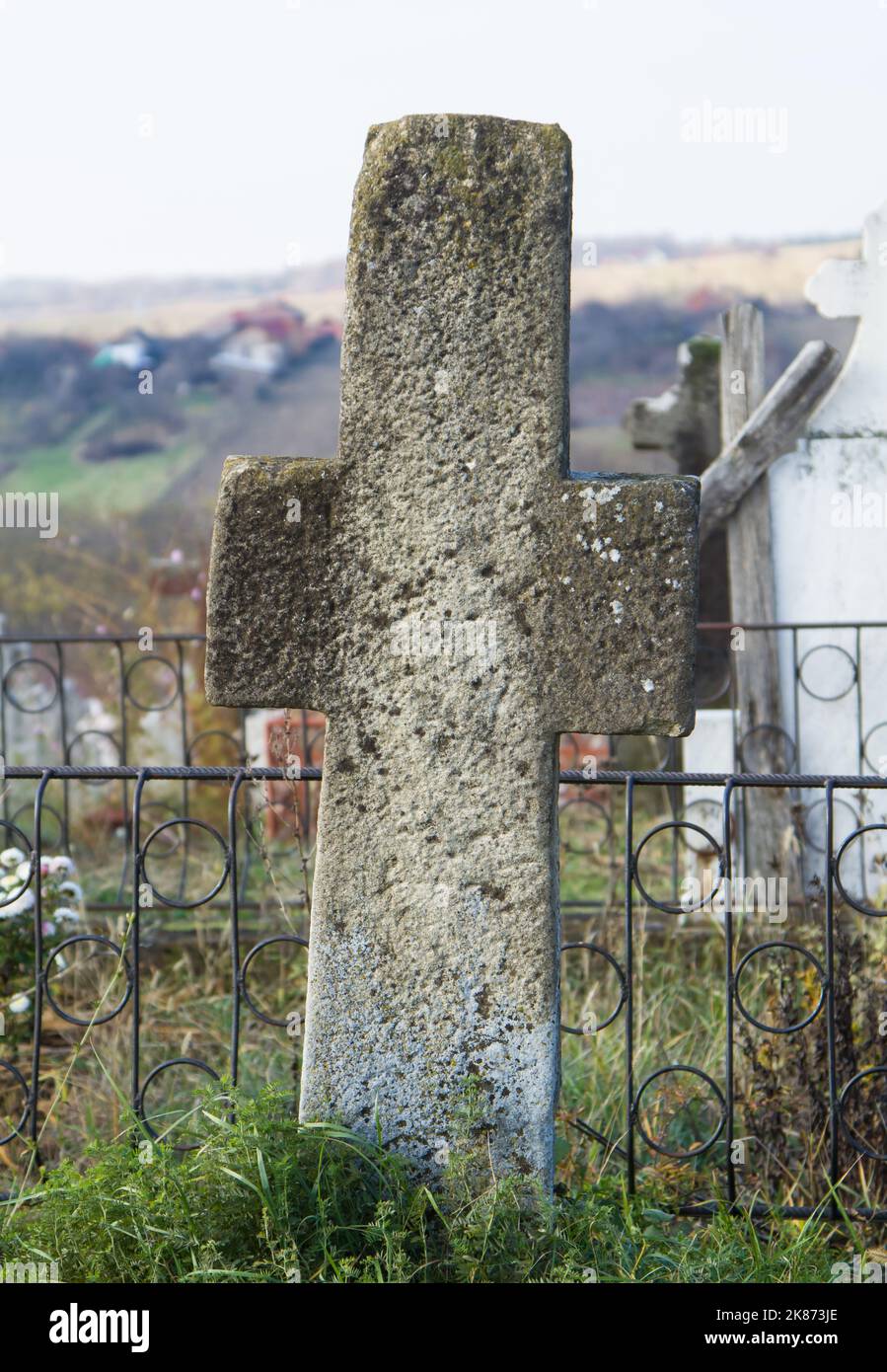 Old stone cross in cemetery hi-res stock photography and images - Alamy