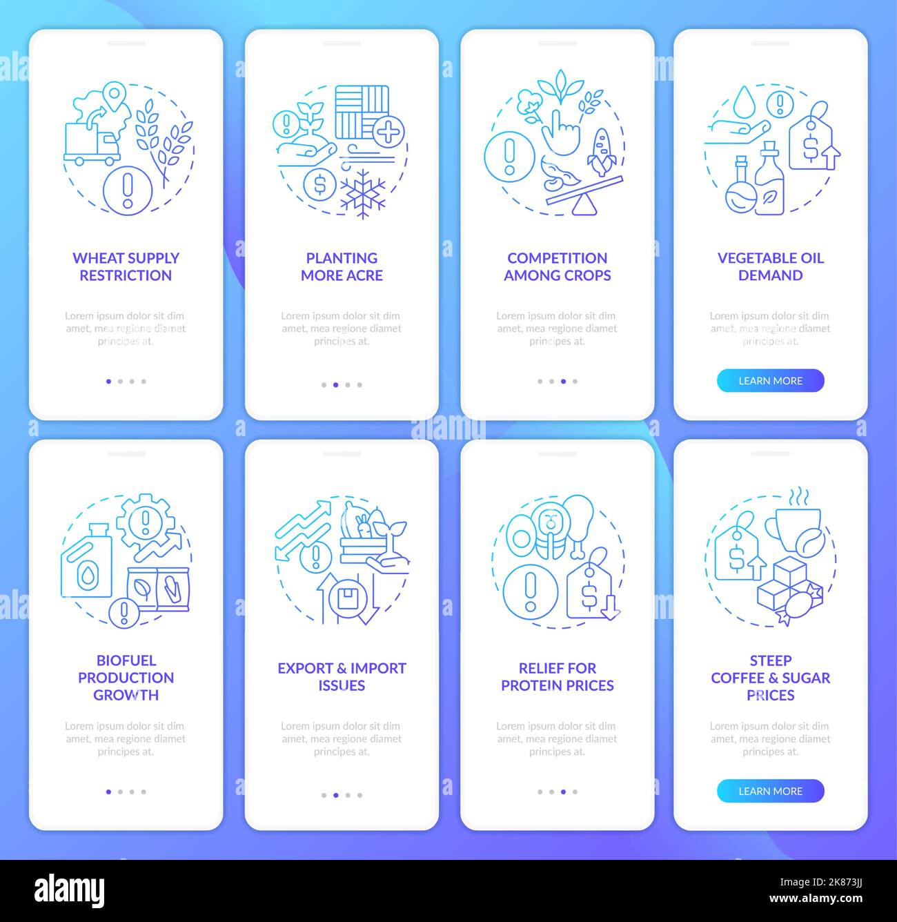 Agriculture problems blue gradient onboarding mobile app screen set Stock Vector Image & Art - Alamy