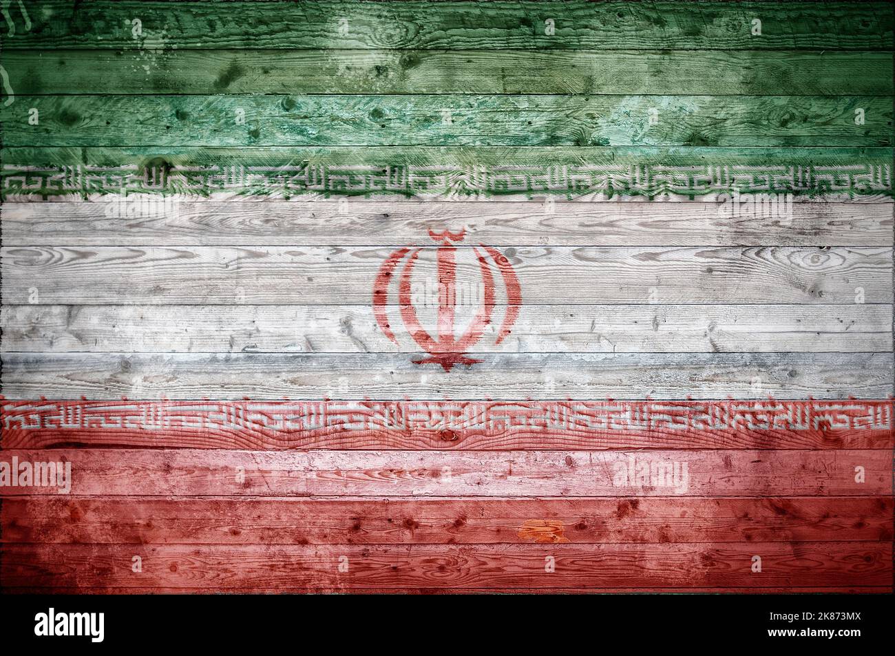 A vignetted background image of the flag of Iran painted onto wooden ...