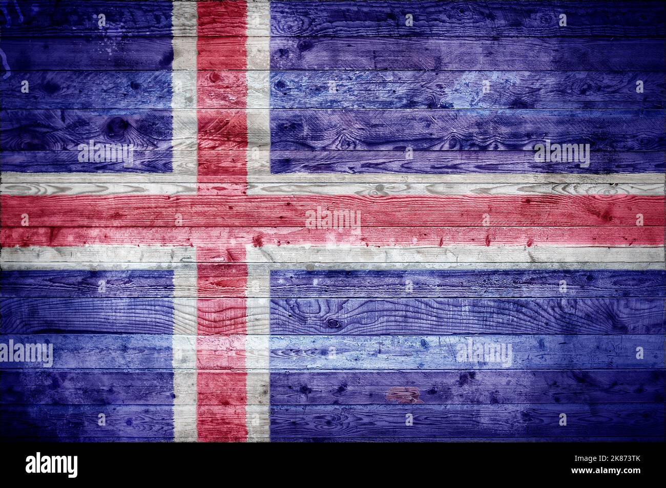 A vignetted background image of the flag of Iceland painted onto wooden ...