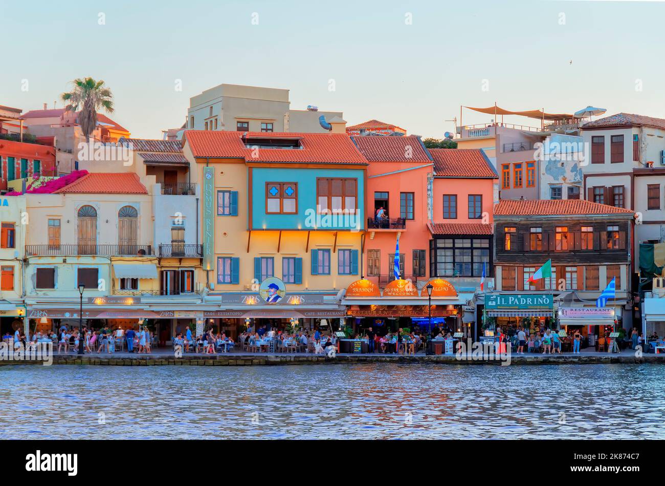 The Venetian Harbour at dusk, Chania, Crete, Greek Islands, Greece ...