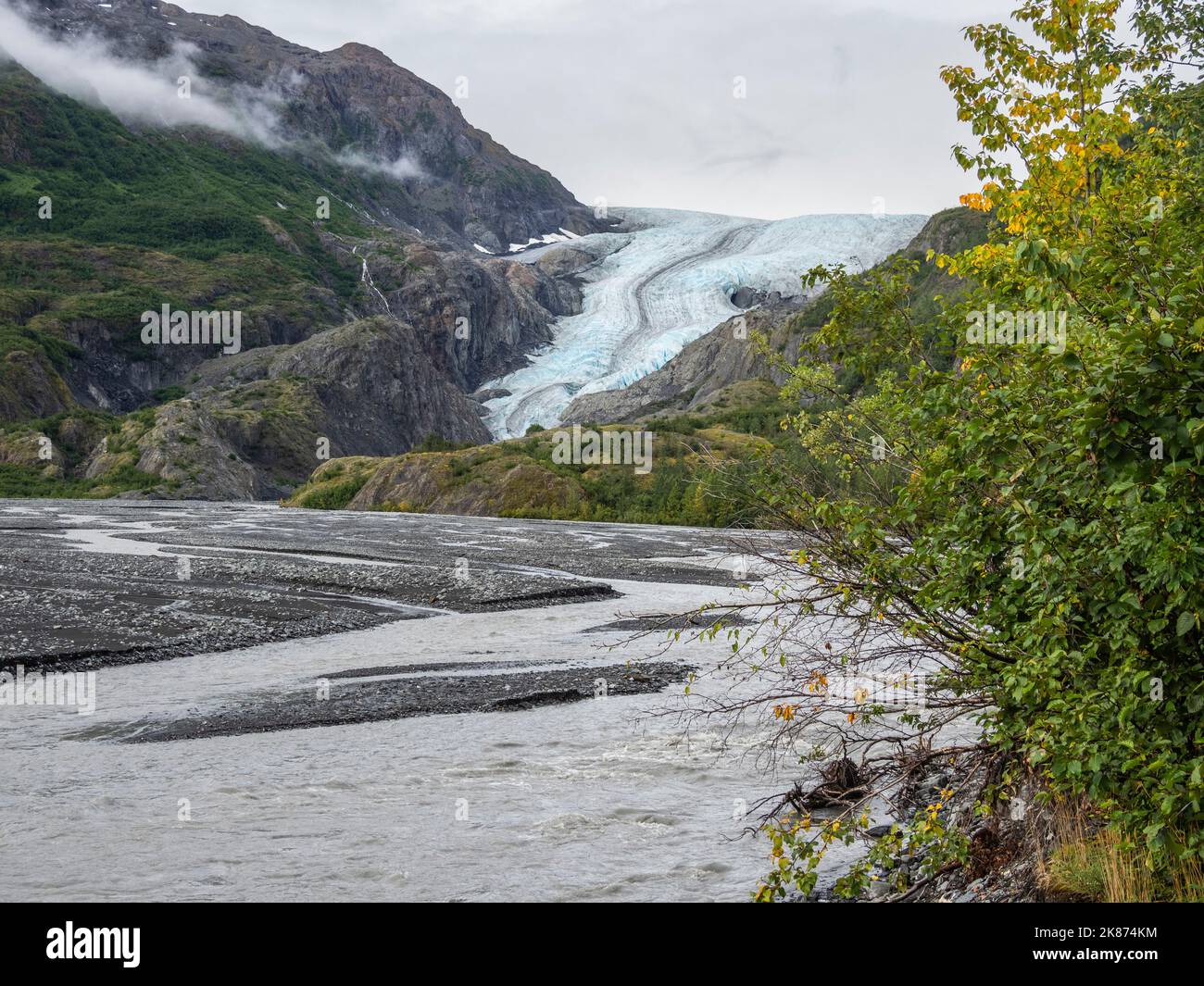 A view of the Exit Glacier, coming off the Harding Ice Field, Kenai ...