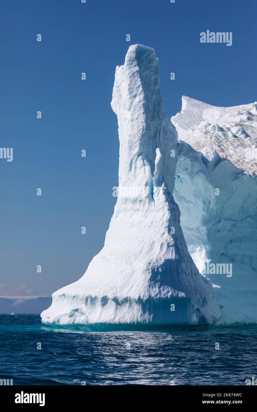 Huge icebergs from the Ilulissat Icefjord stranded on a former terminal ...