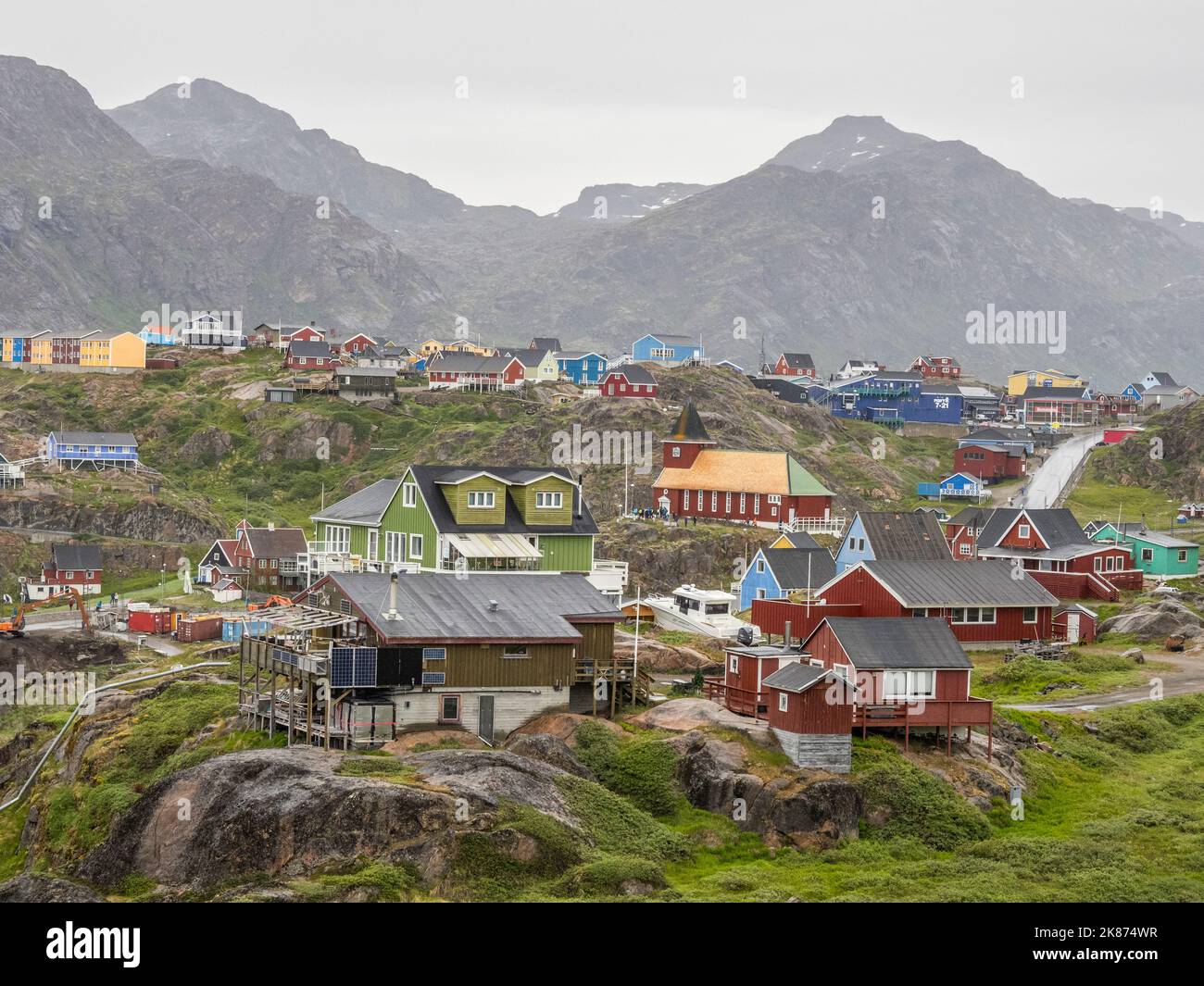 Colorfully painted houses in the city of Sisimiut, Greenland, Denmark ...