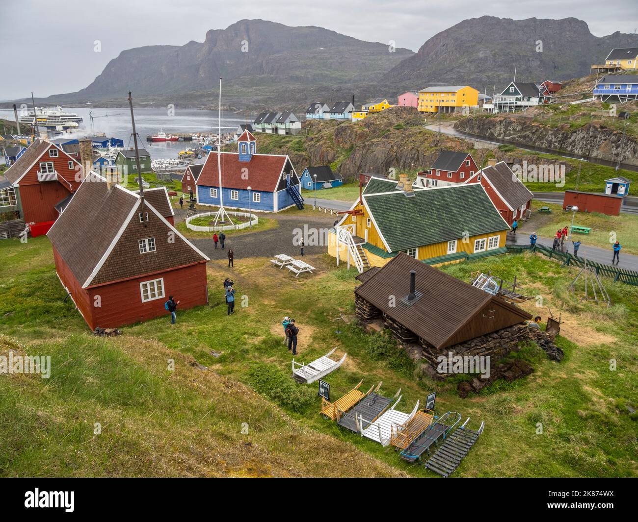 A view of the Bethel Church, blue building built in 1775, in the Town ...