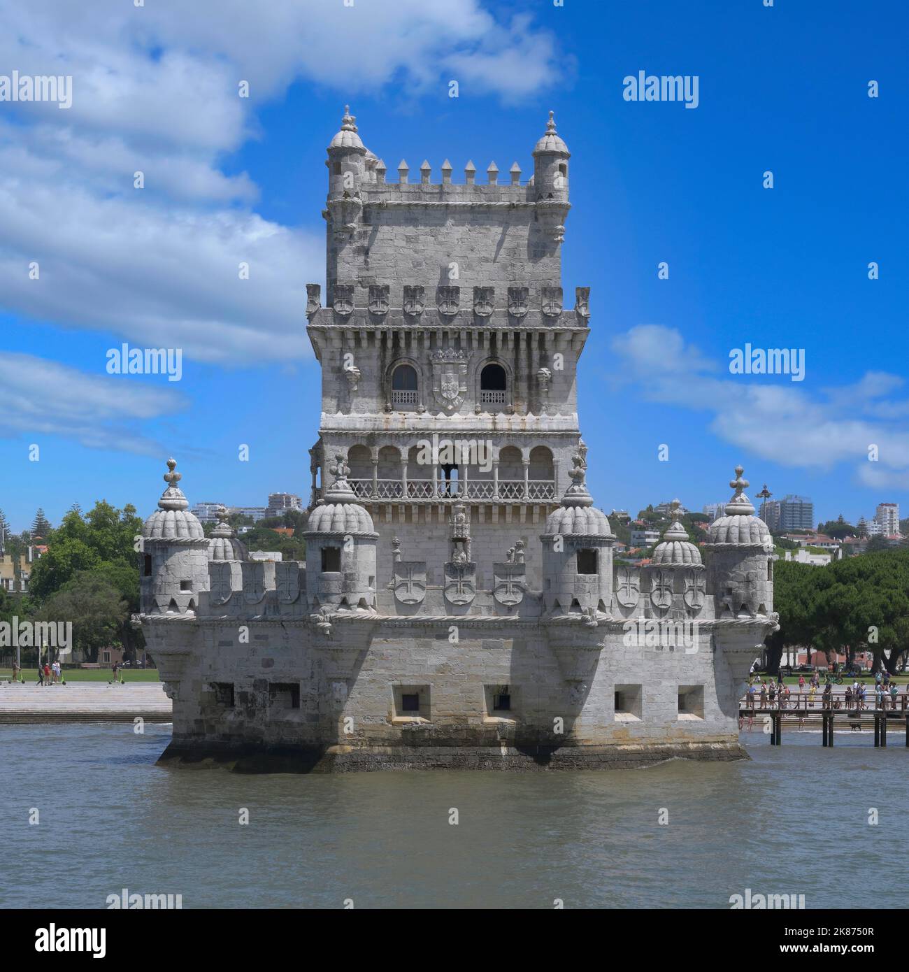Belem Tower, UNESCO World Heritage Site, viewed from the Tagus river ...