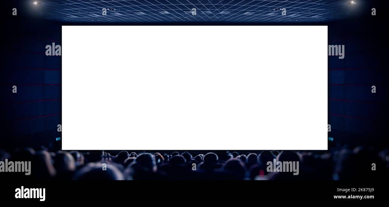 White screen in the cinema and the audience watching the movie Stock ...