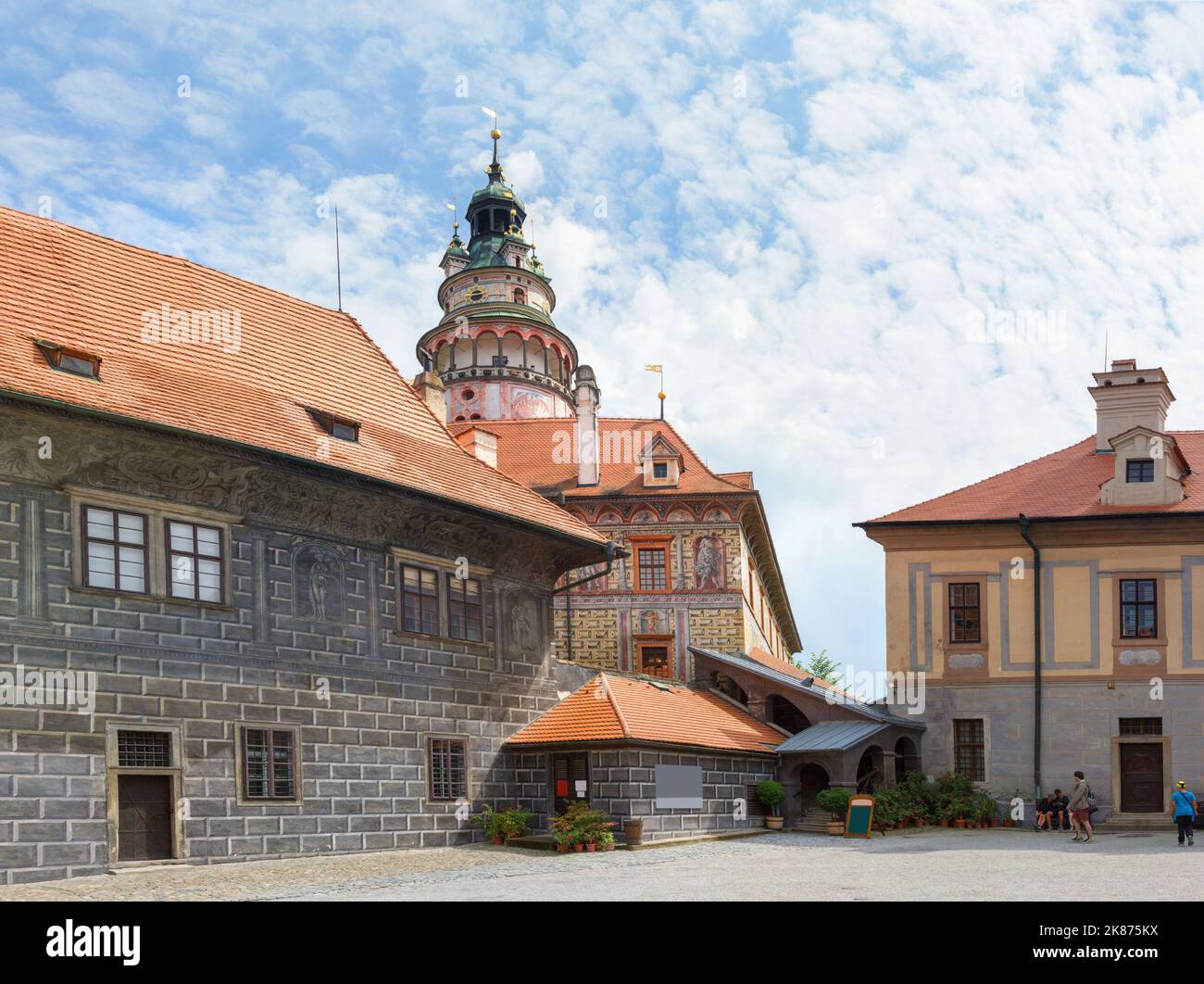 Krumlov Castle tower, view from courtyard. Cesky Krumlov, Czech Republic Stock Photo - Alamy