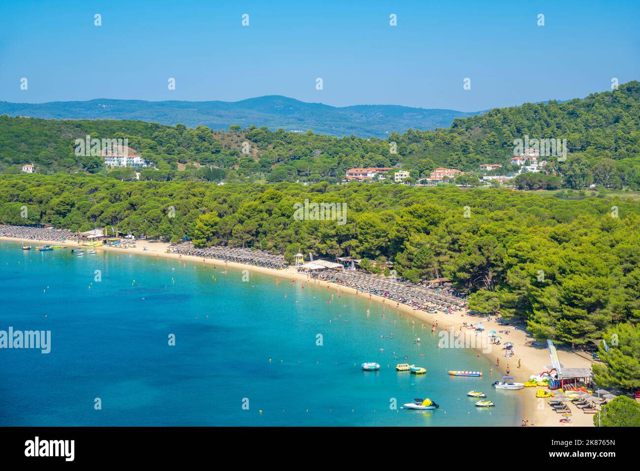 Aerial view of Koukounaries Beach, Skiathos Town, Skiathos Island ...
