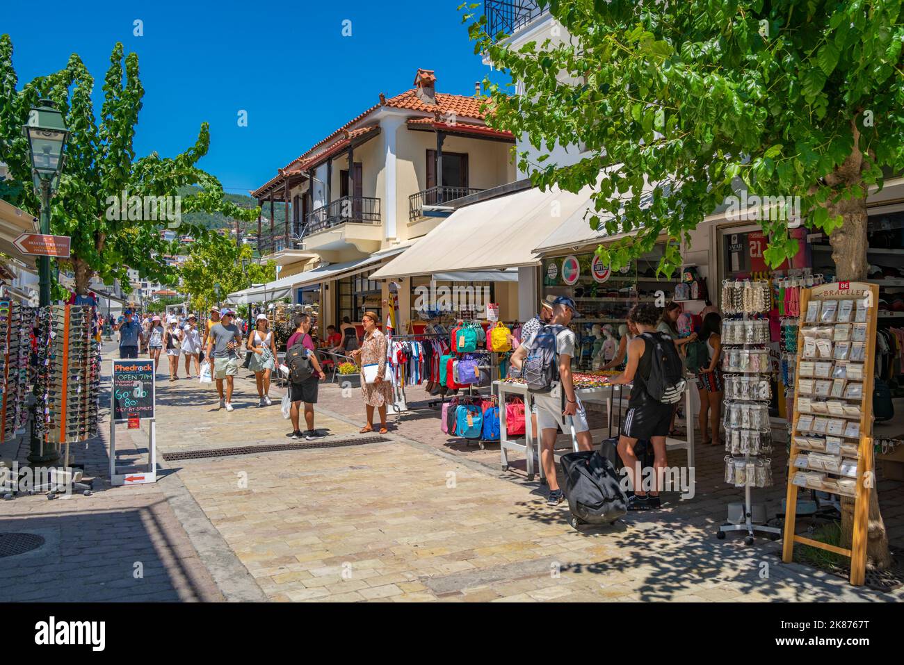 View of shops in Skiathos Town, Skiathos Island, Sporades Islands ...