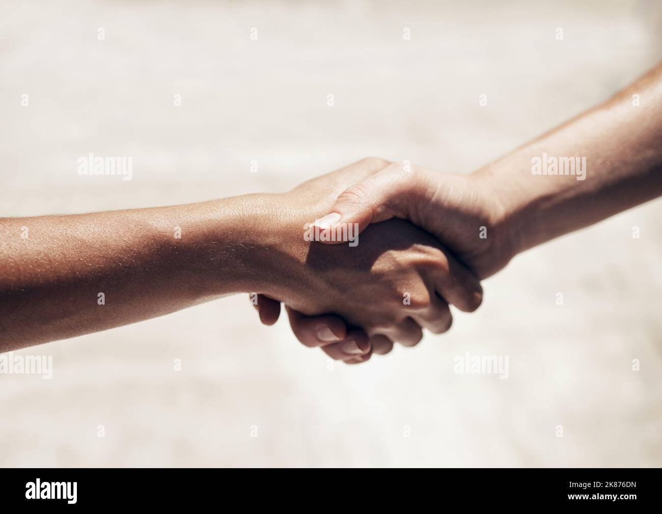 Handshake, agreement or thank you with people welcome, deal or ...