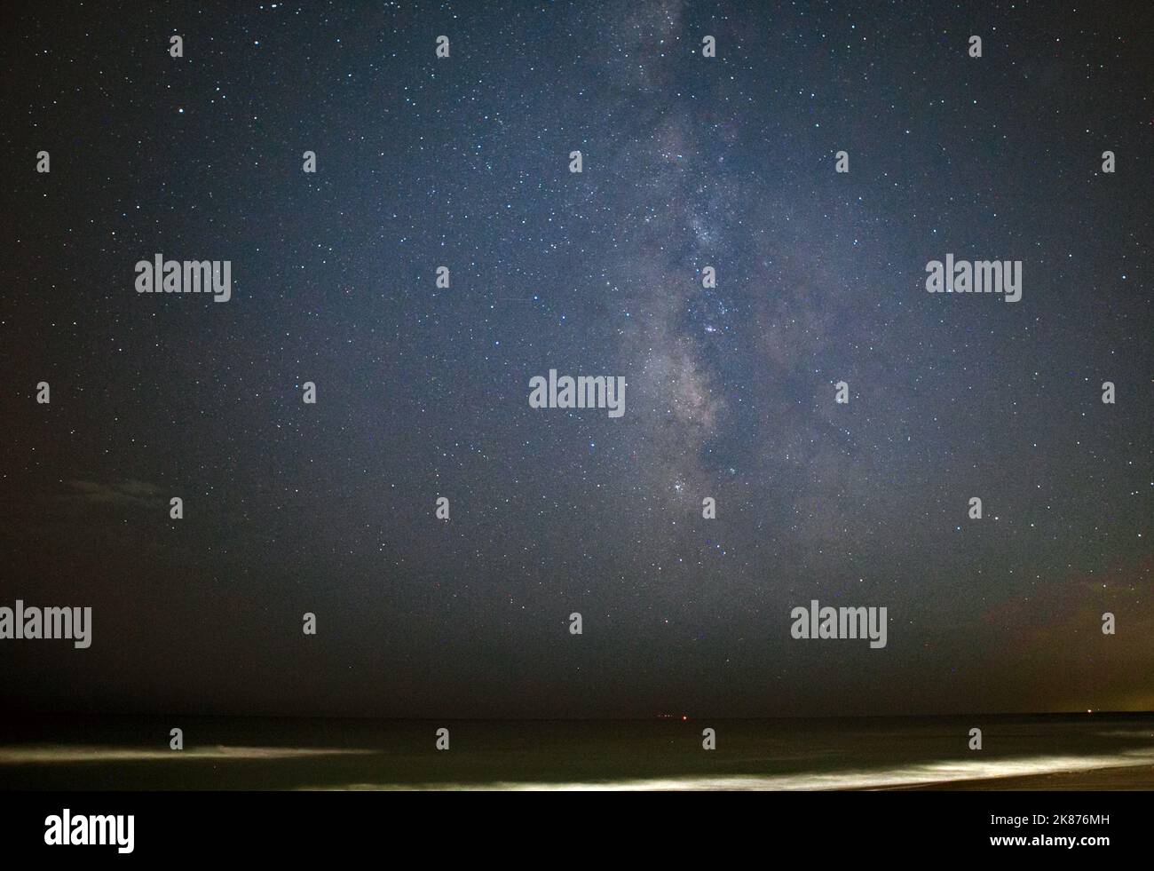 the night sky, Milky Way, over the beach at Emerald Isle, North ...