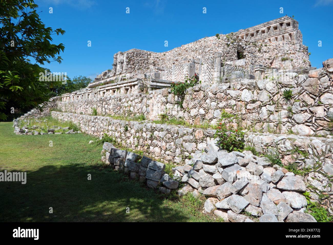 Palace of the Masks or Codz Poop palace at the Maya site of Kabah ...