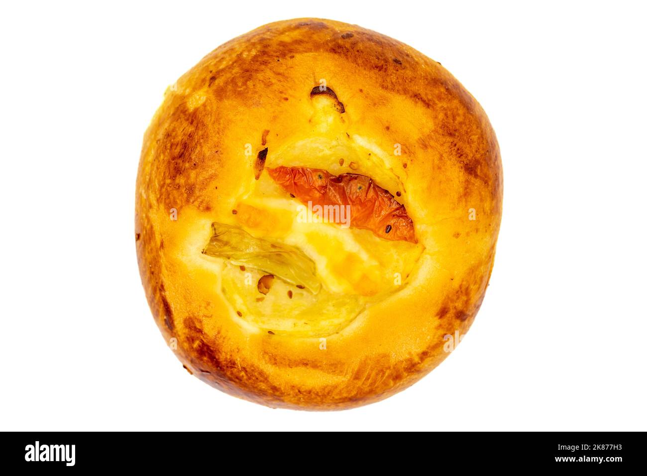 Turkish bagel pogaca with cheddar, tomato and pepper. Traditional ...