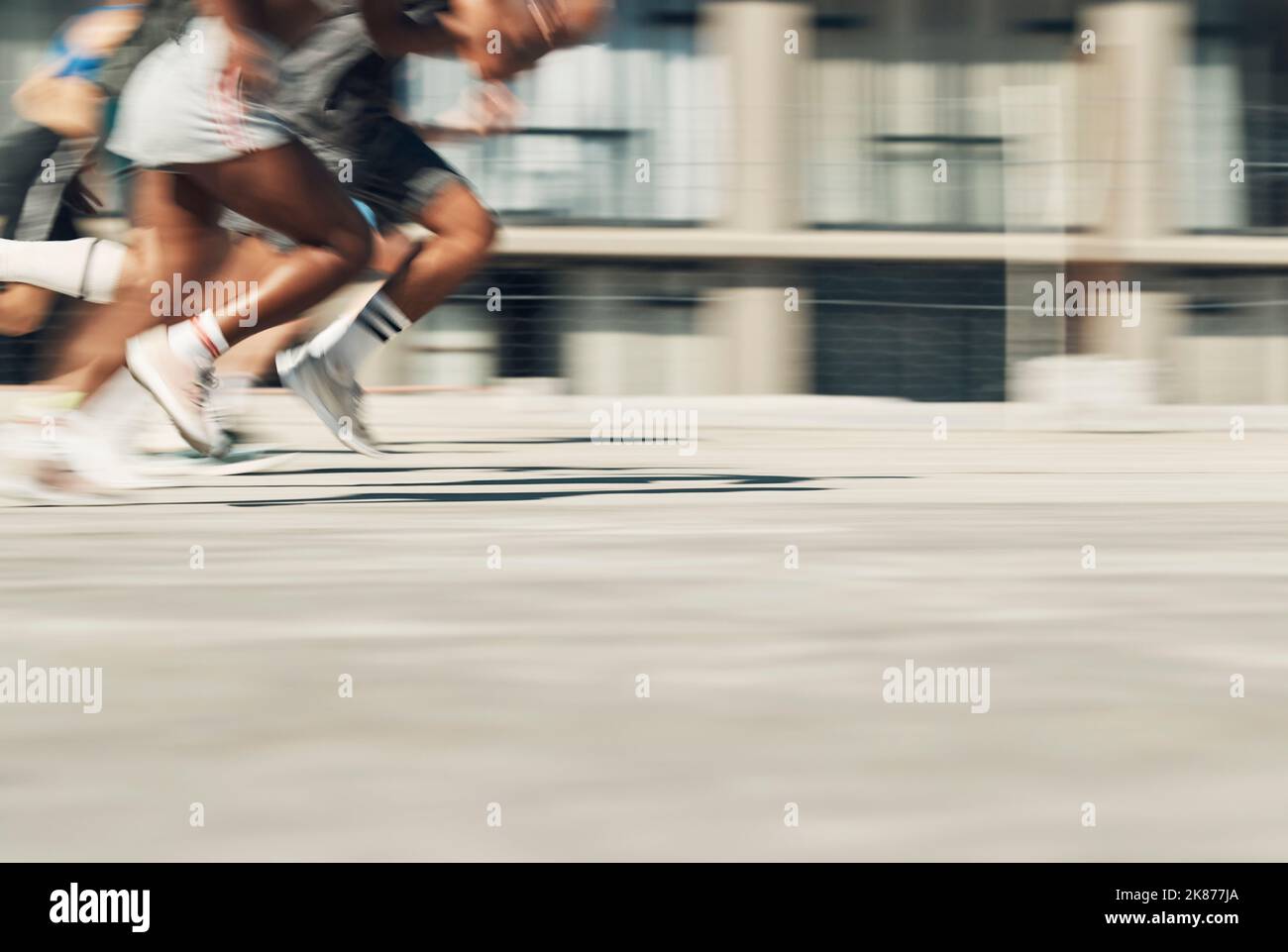 Sports race, running and sprint competition of fast athlete people or ...