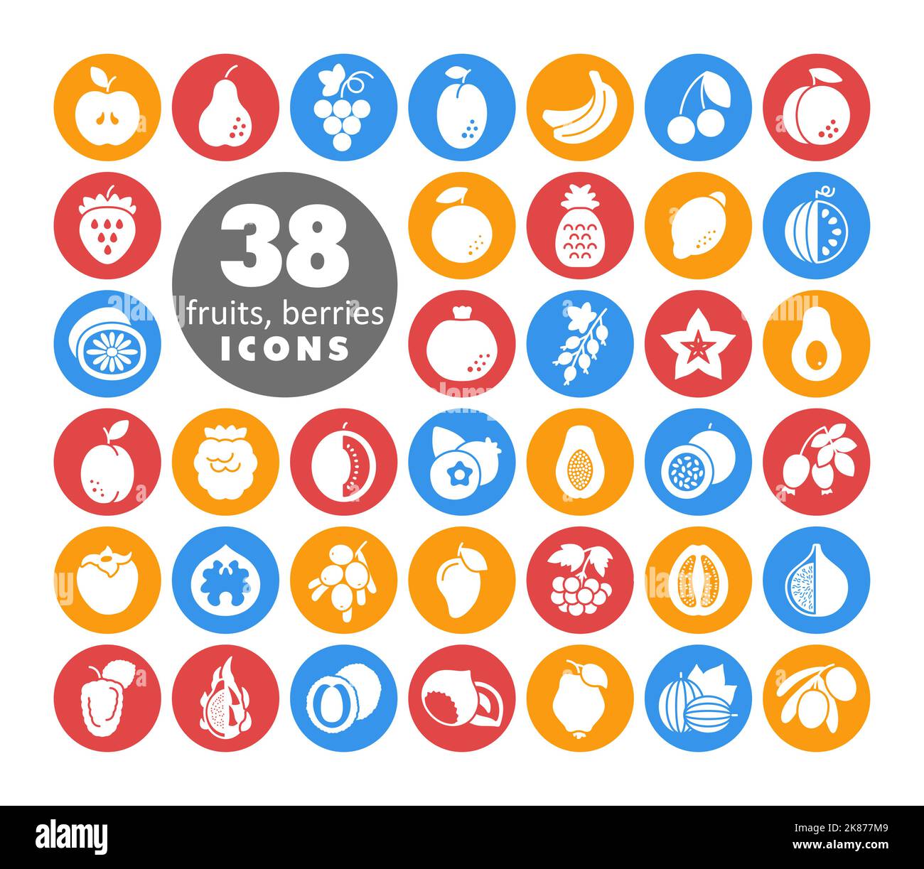 Set of Fruits and Berries vector glyph icon. Graph symbol for food and ...