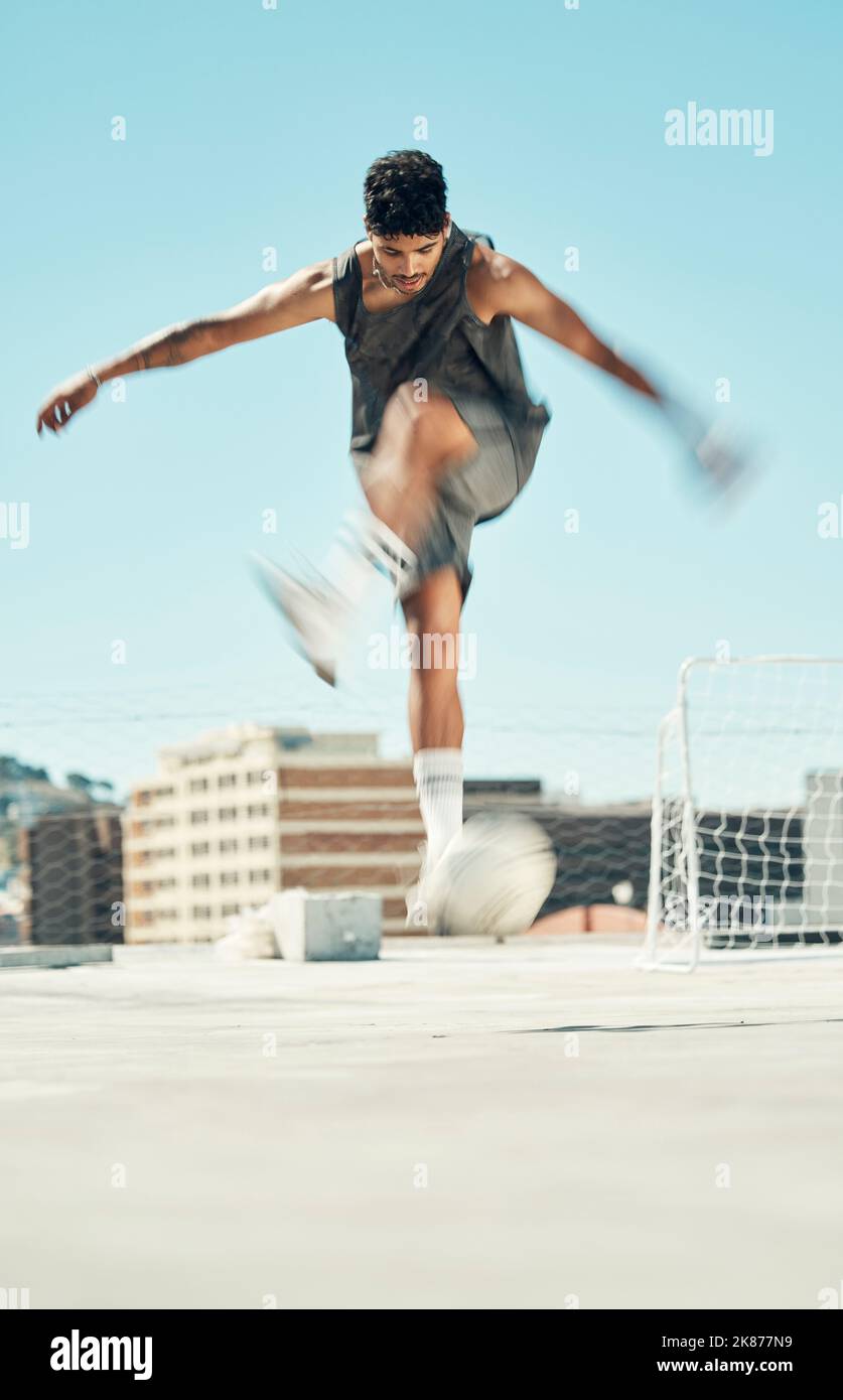 Soccer, motion and man athlete, fitness and exercise, practice and ...