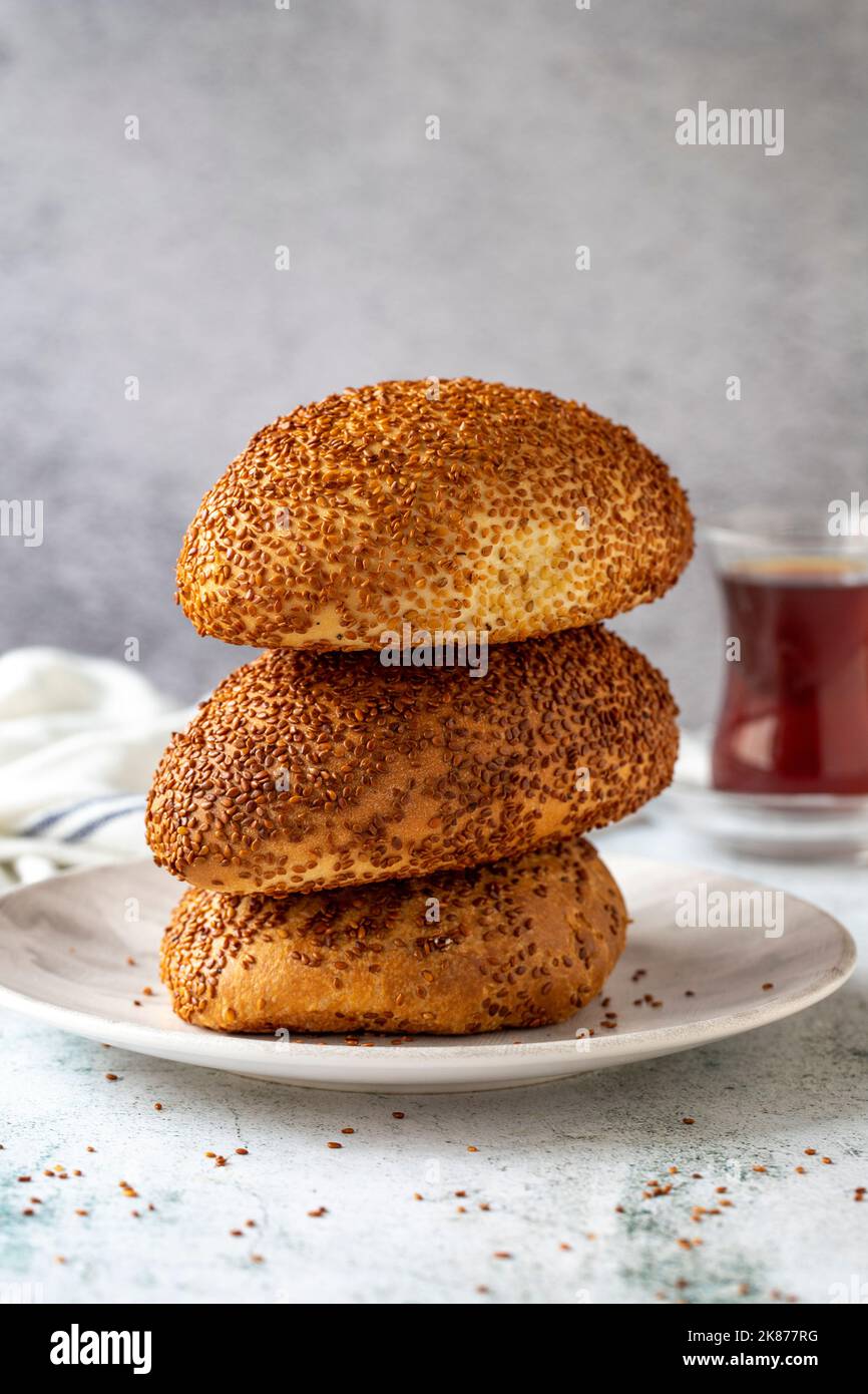 Turkish sesame and cheddar pogaca. Traditional flavors. Pogaca on gray ...
