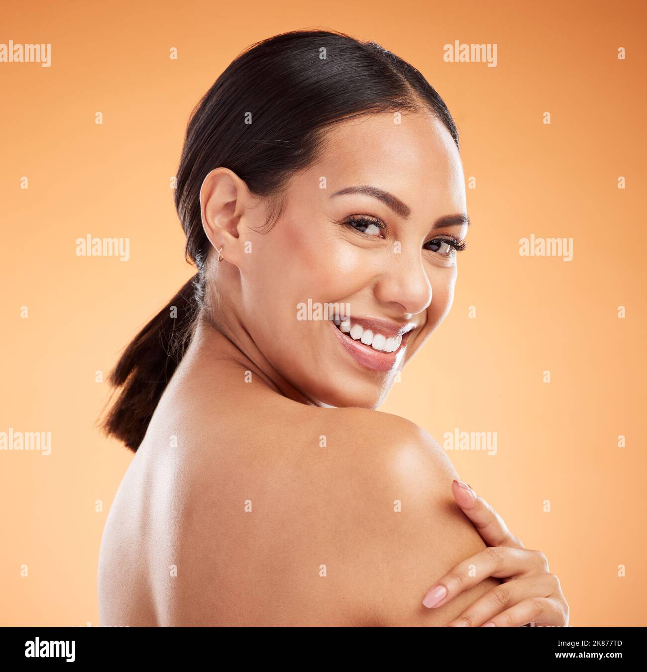 Skincare, beauty and portrait of woman body in studio for grooming ...