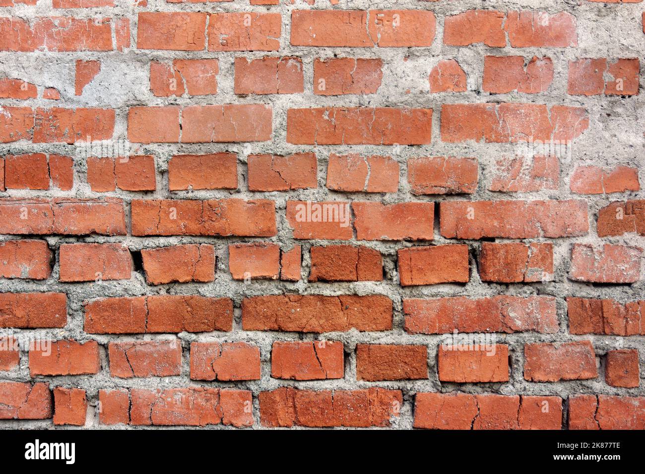 Aged wall texture of brick building close up. Grunge background with ...