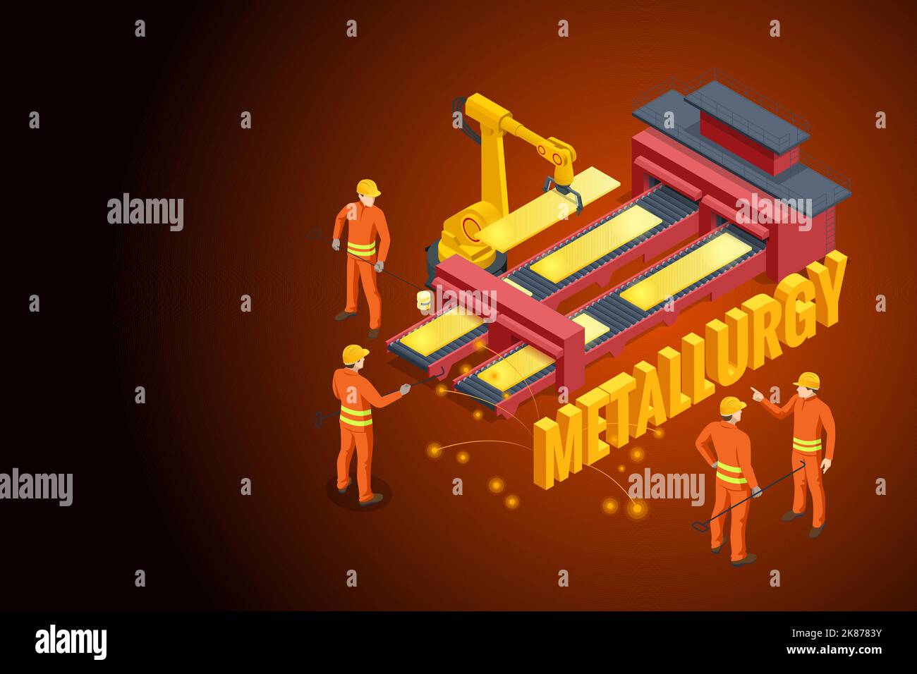Steel making automated equipment. Isometric industrial steel production ...