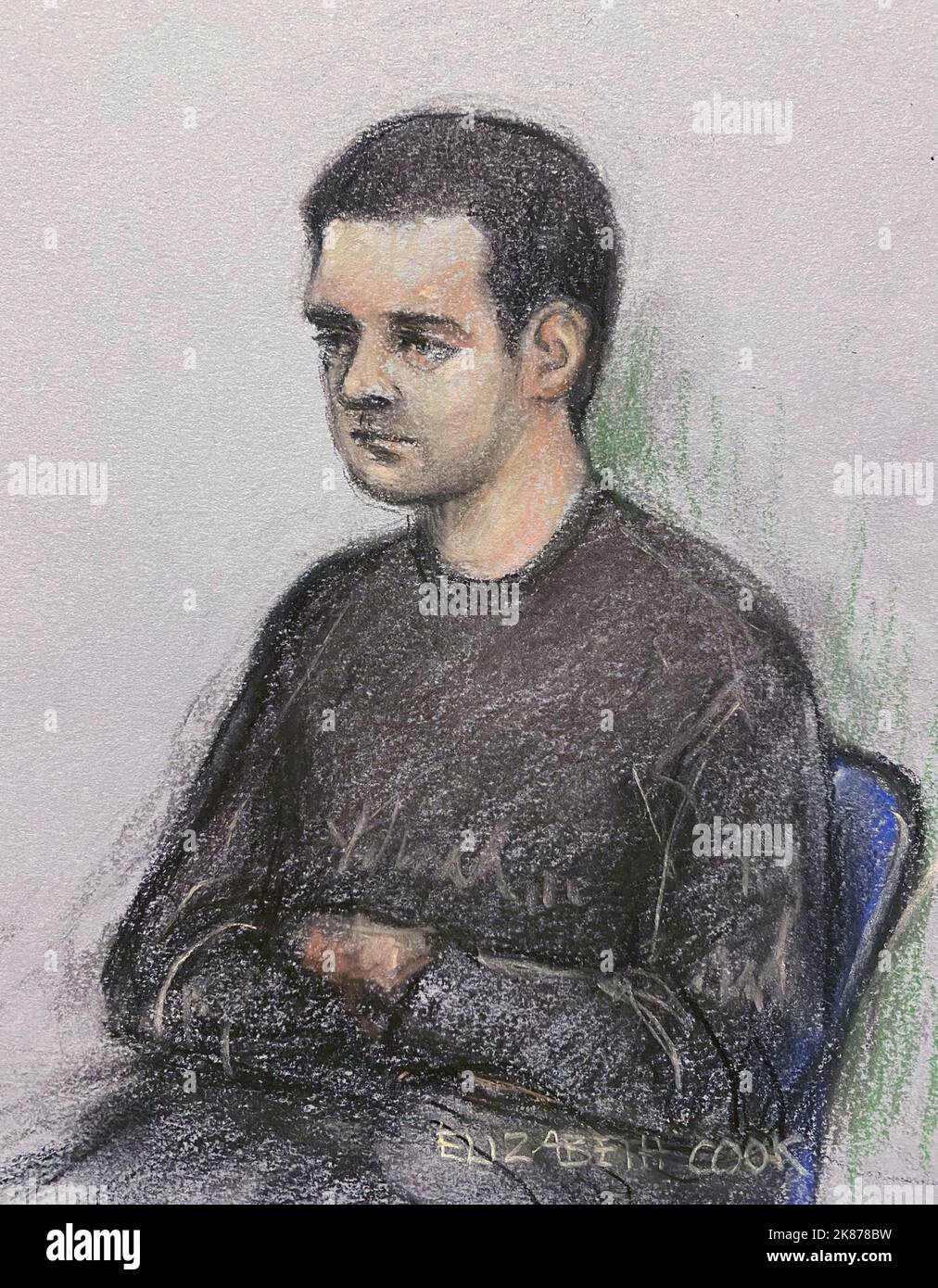Court artist sketch by Elizabeth Cook of Ismail Kissa appearing at the ...