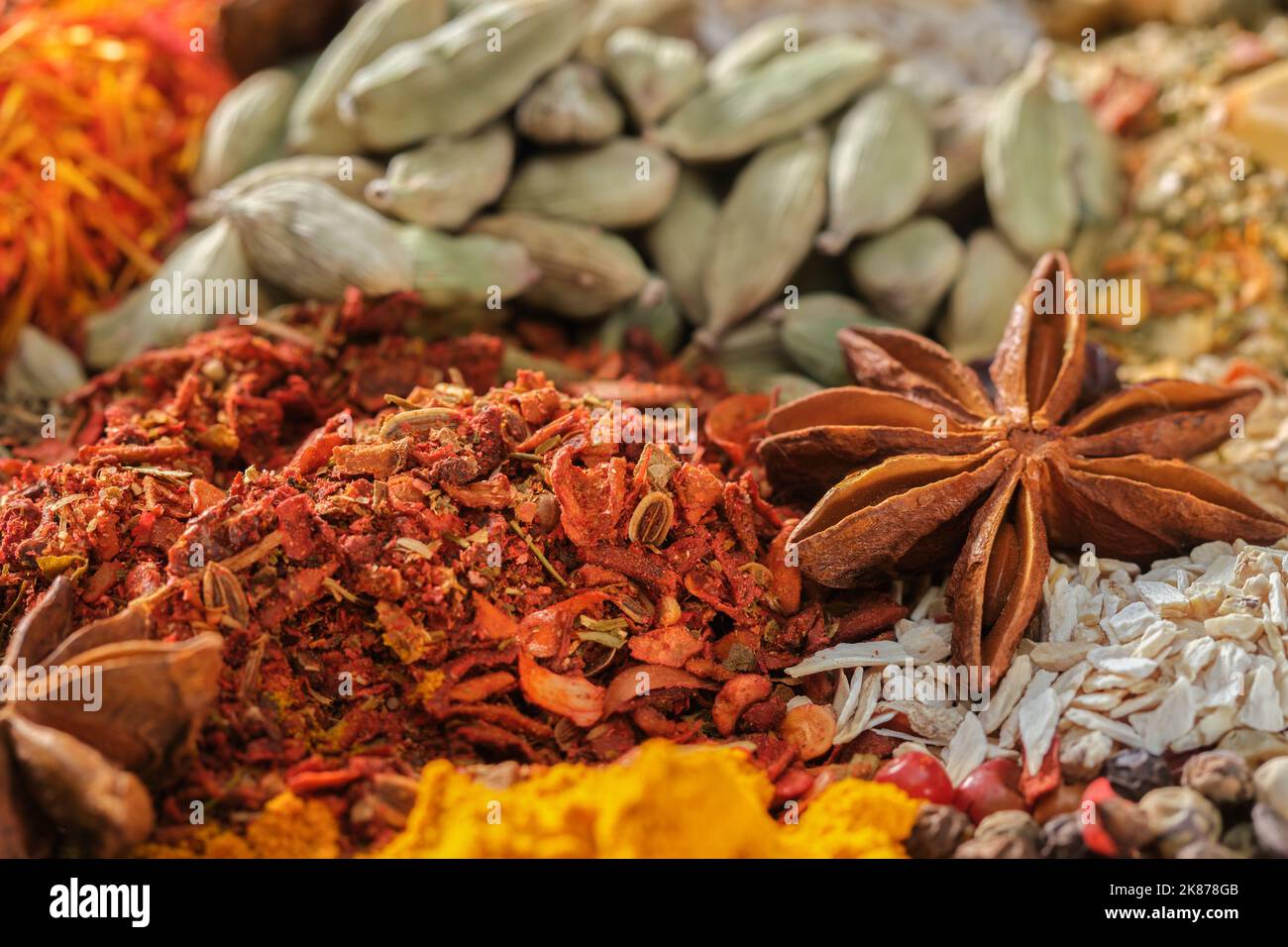 Spices. Aromatic Indian spices on a slate background. Spices and herbs ...