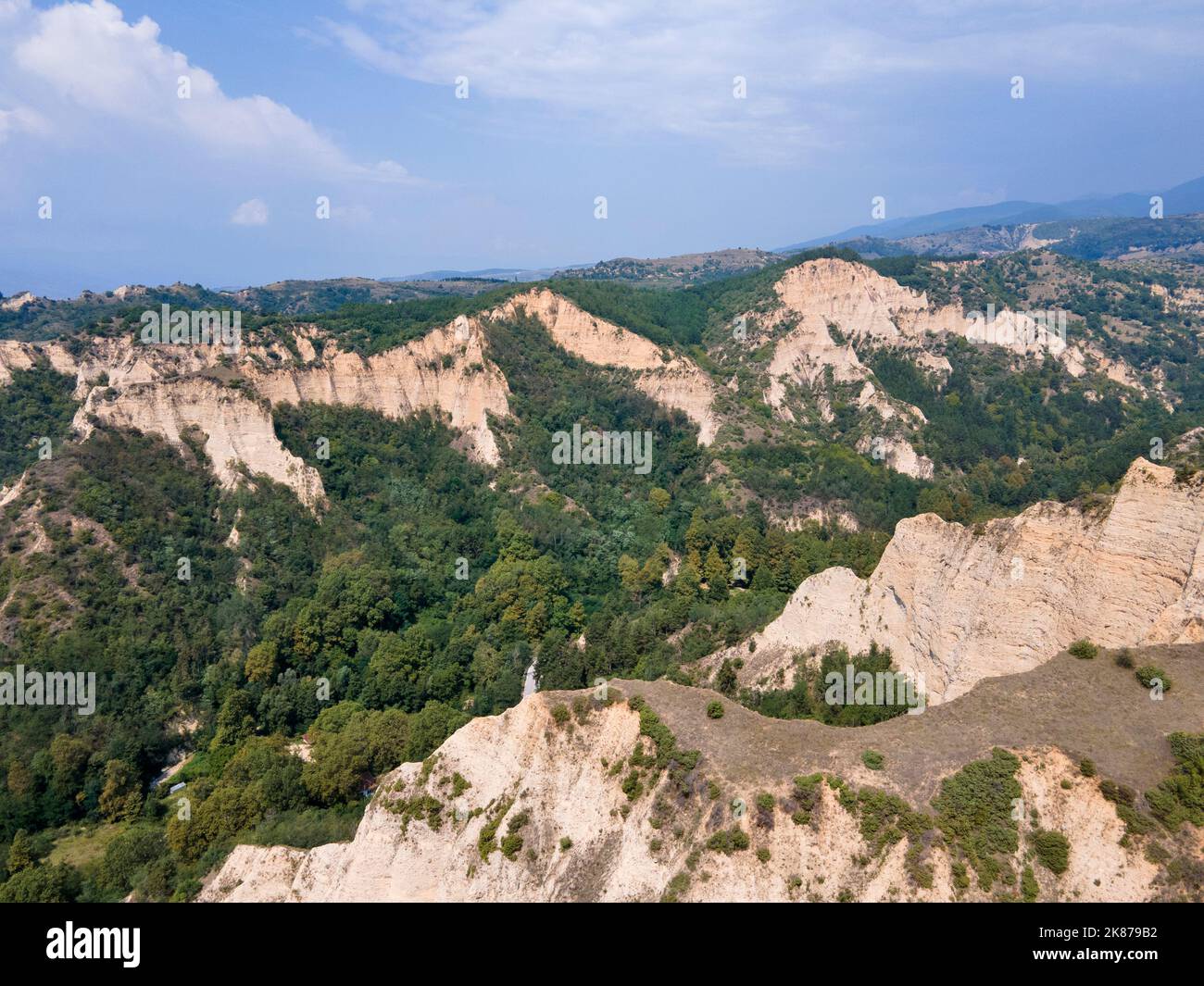 Aerial view of Melnik sand pyramids, Blagoevgrad region, Bulgaria Stock ...