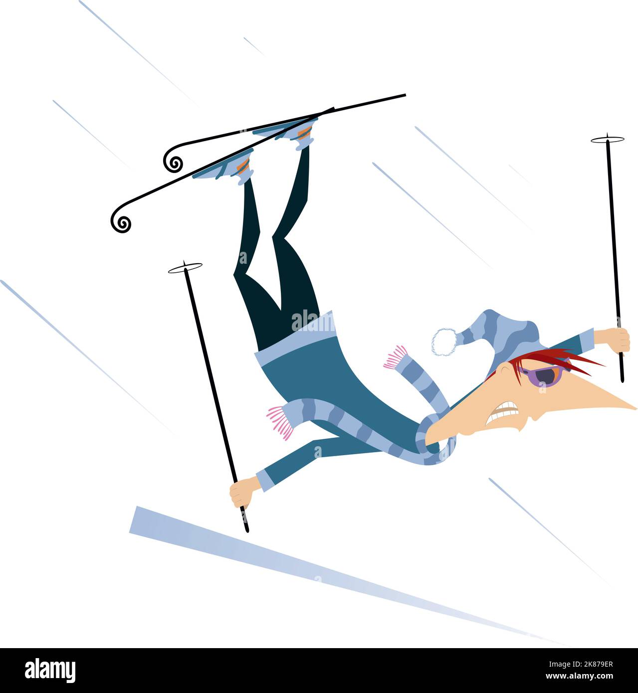 Falling skier man illustration. Falling skier man in sunglasses ...