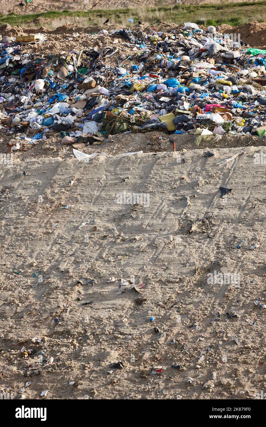 Open air garbage dump. Plastic waste pollution. Recycling junk ...