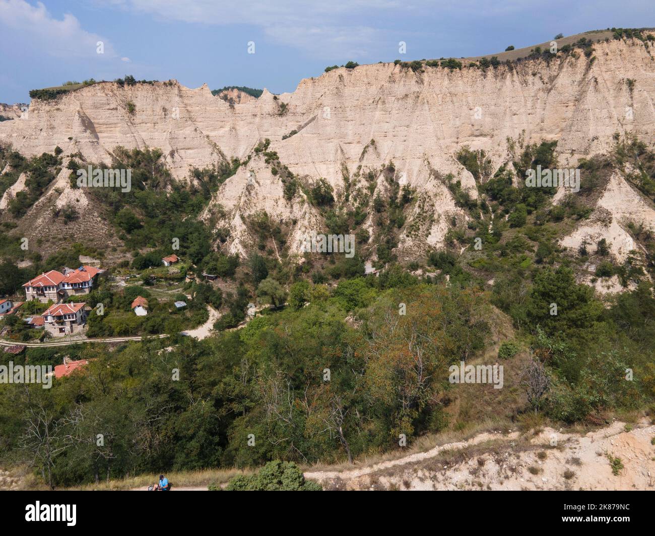 Aerial view of Melnik sand pyramids, Blagoevgrad region, Bulgaria Stock ...