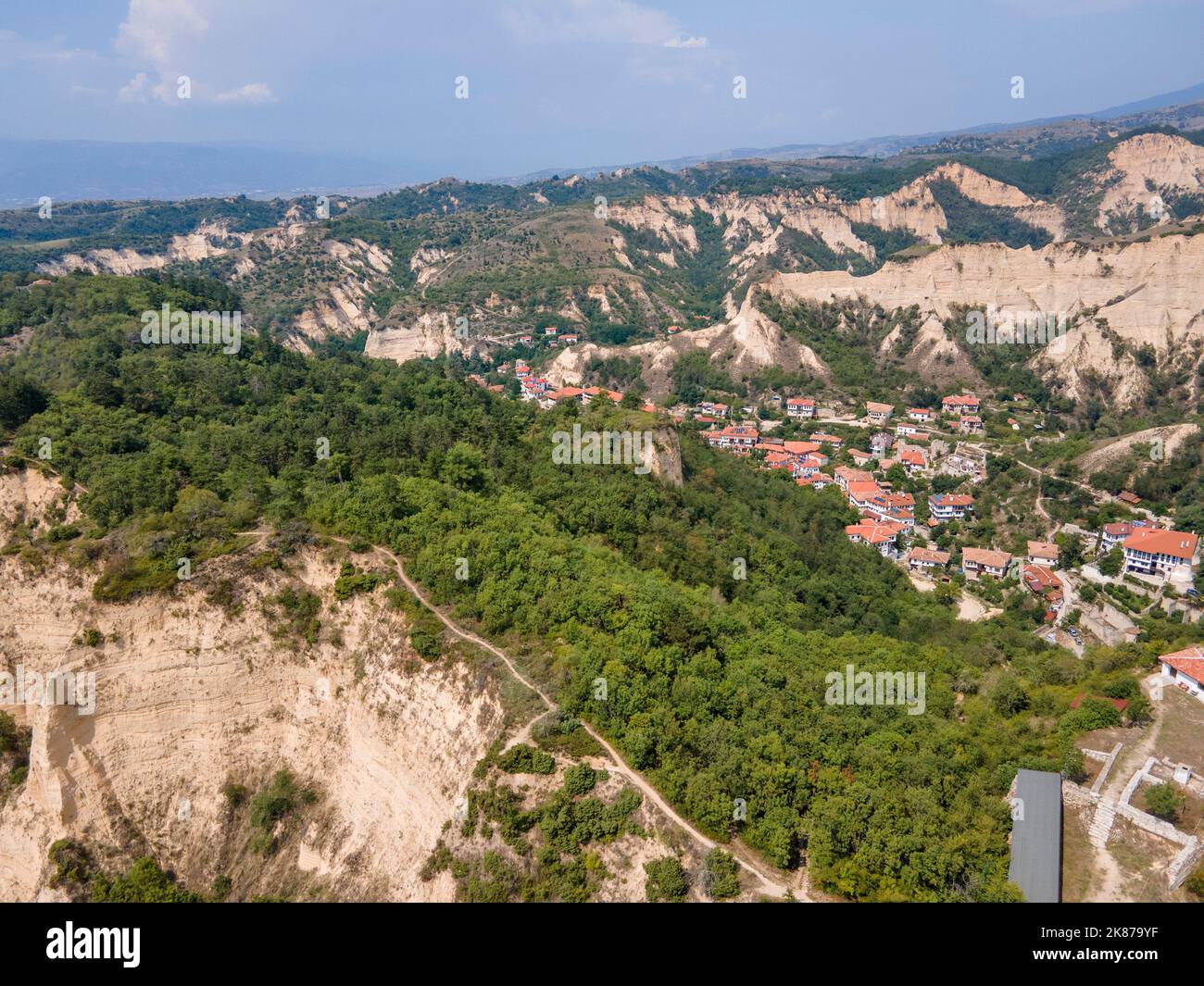 Aerial view of Melnik sand pyramids, Blagoevgrad region, Bulgaria Stock ...