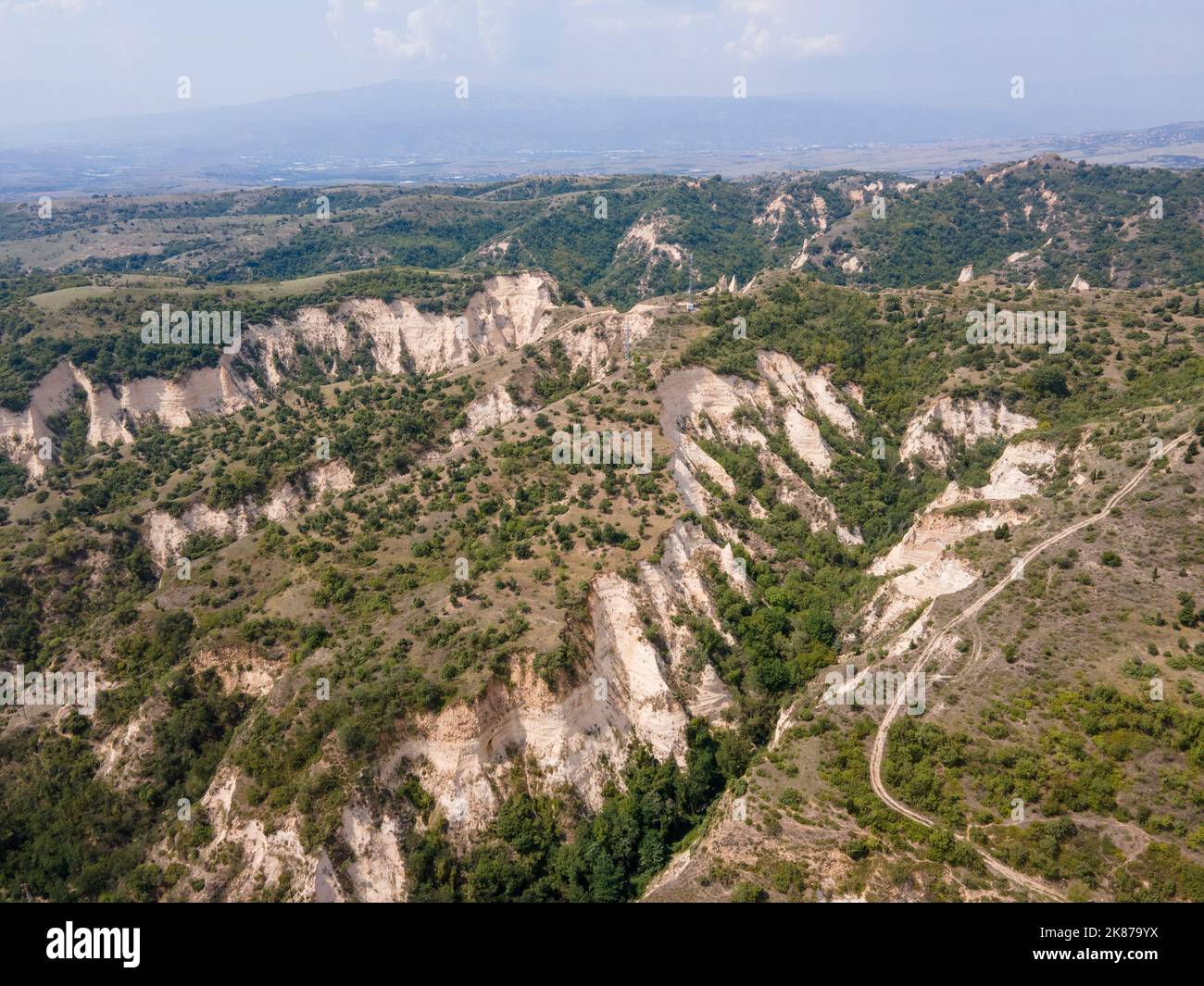 Aerial view of Melnik sand pyramids, Blagoevgrad region, Bulgaria Stock ...