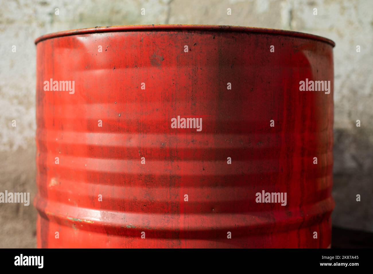 Red barrel for fuel. Oil barrel from stock. Steel tank. Tin tank Stock ...