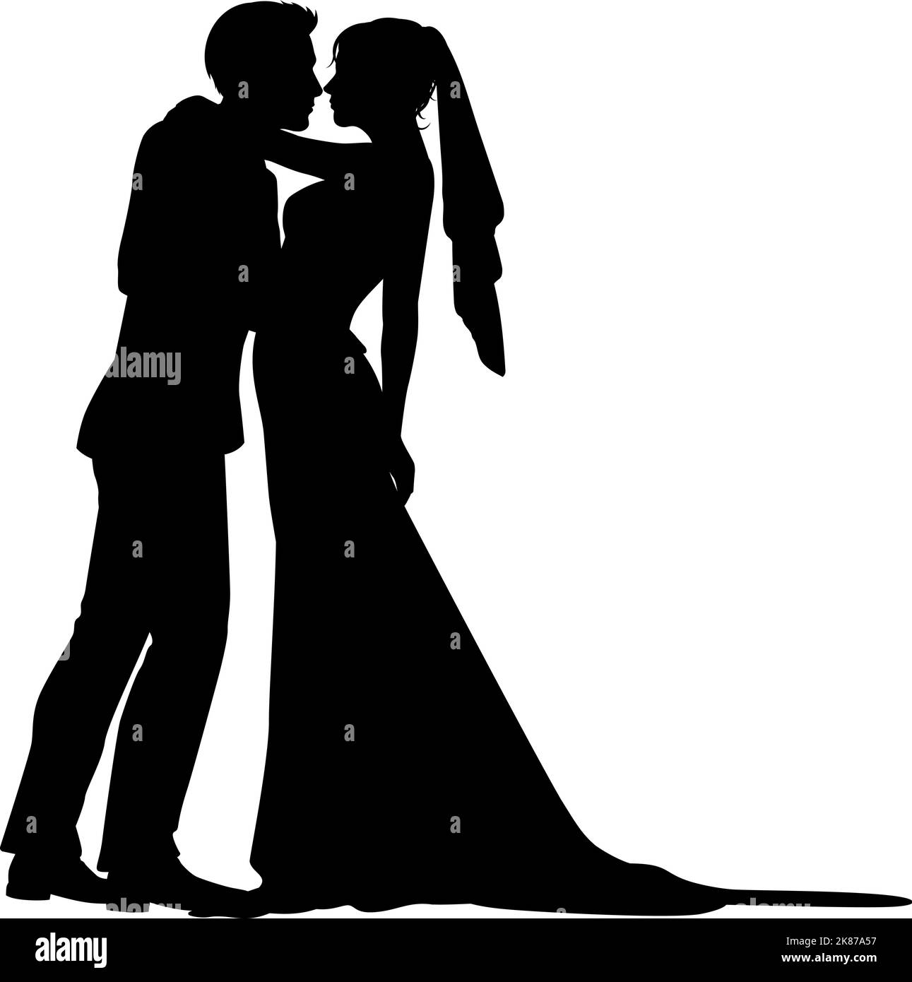 Bride And Groom Couple Wedding Dress Silhouettes Stock Vector Image ...