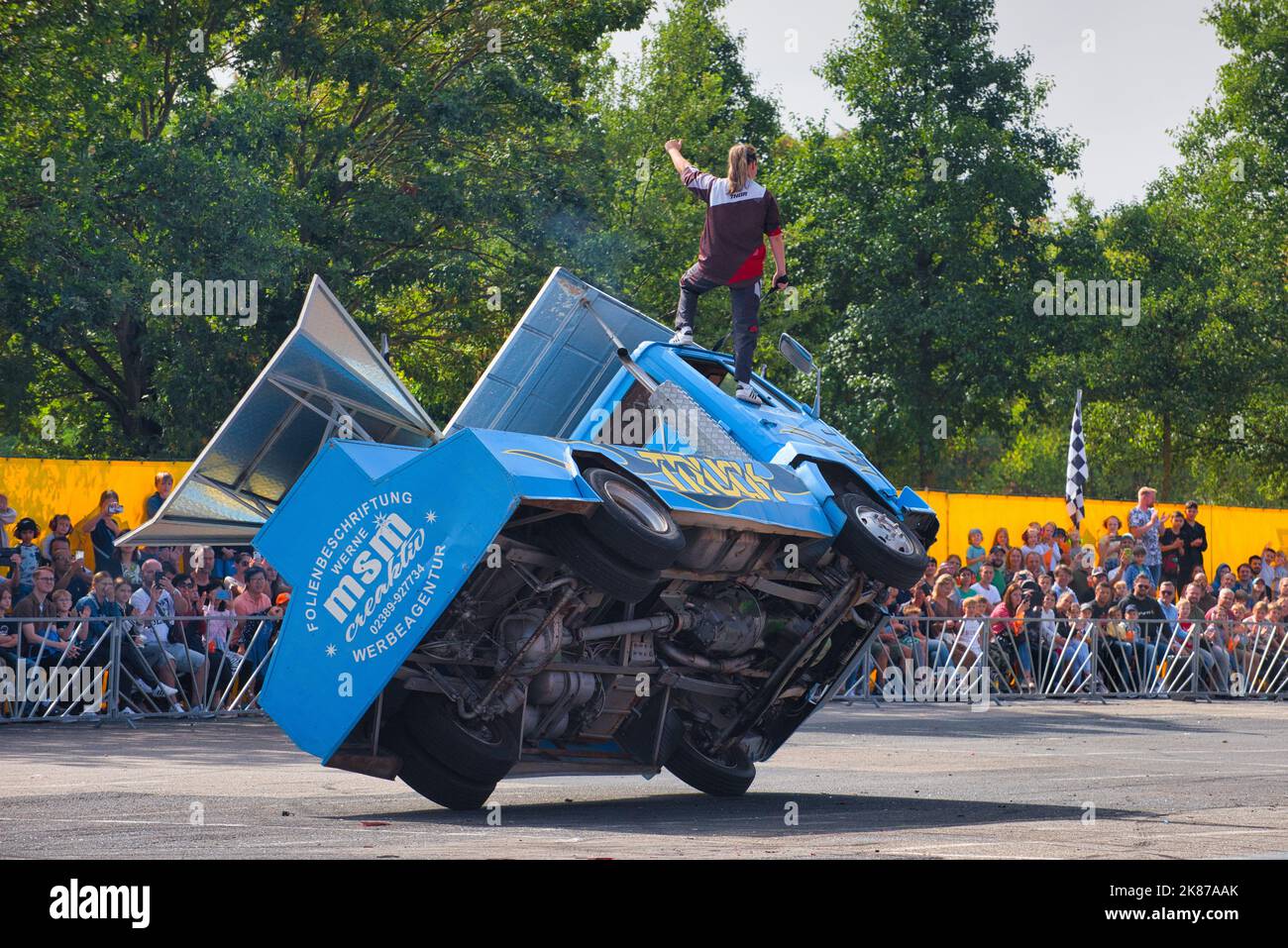 FRANKFURT AM MAIN, GERMANY - SEPT 2022: stuntwoman is standing on a ...