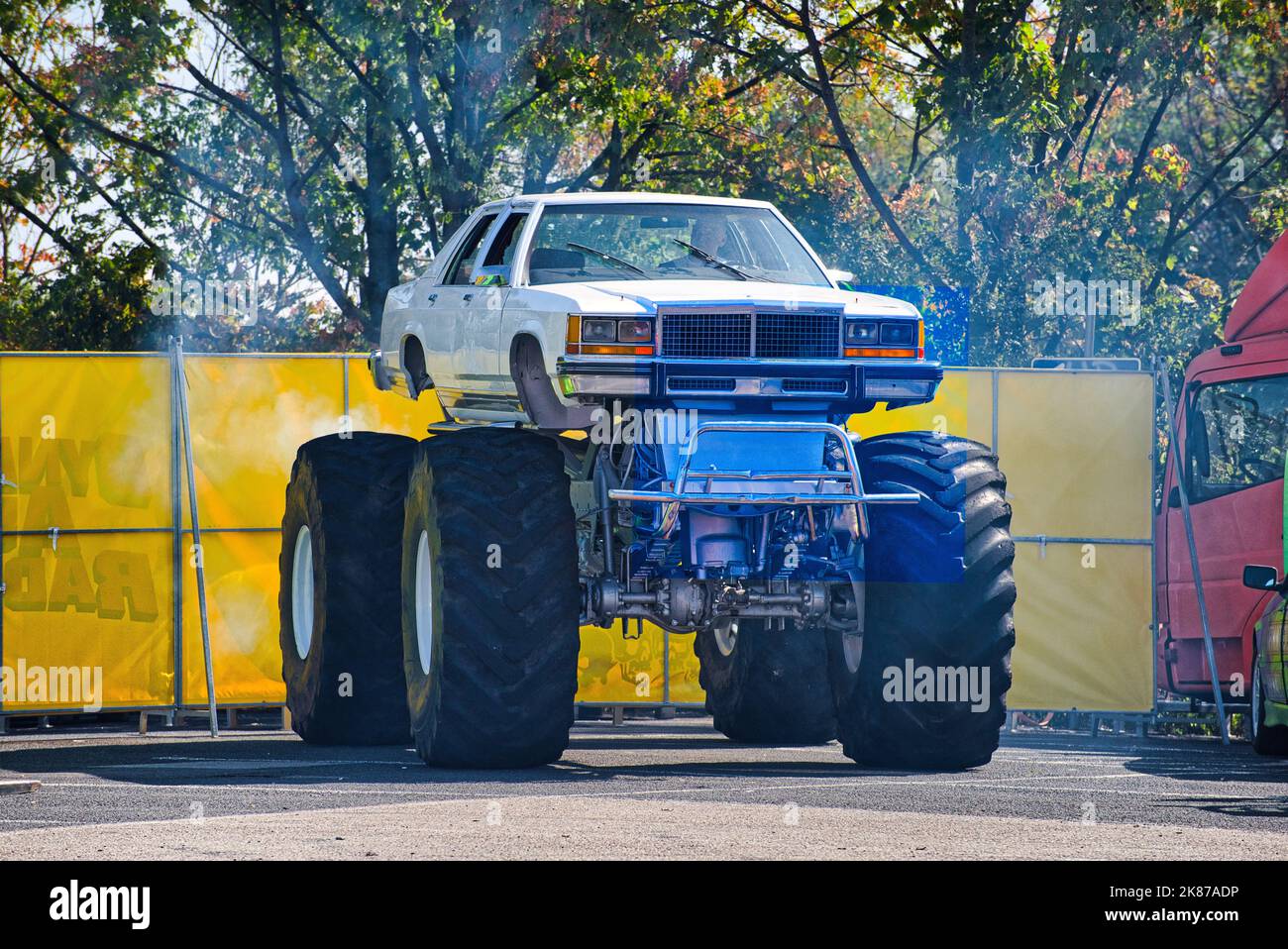 FRANKFURT AM MAIN, GERMANY - SEPT 2022: white Monster Truck Ford LTD ...