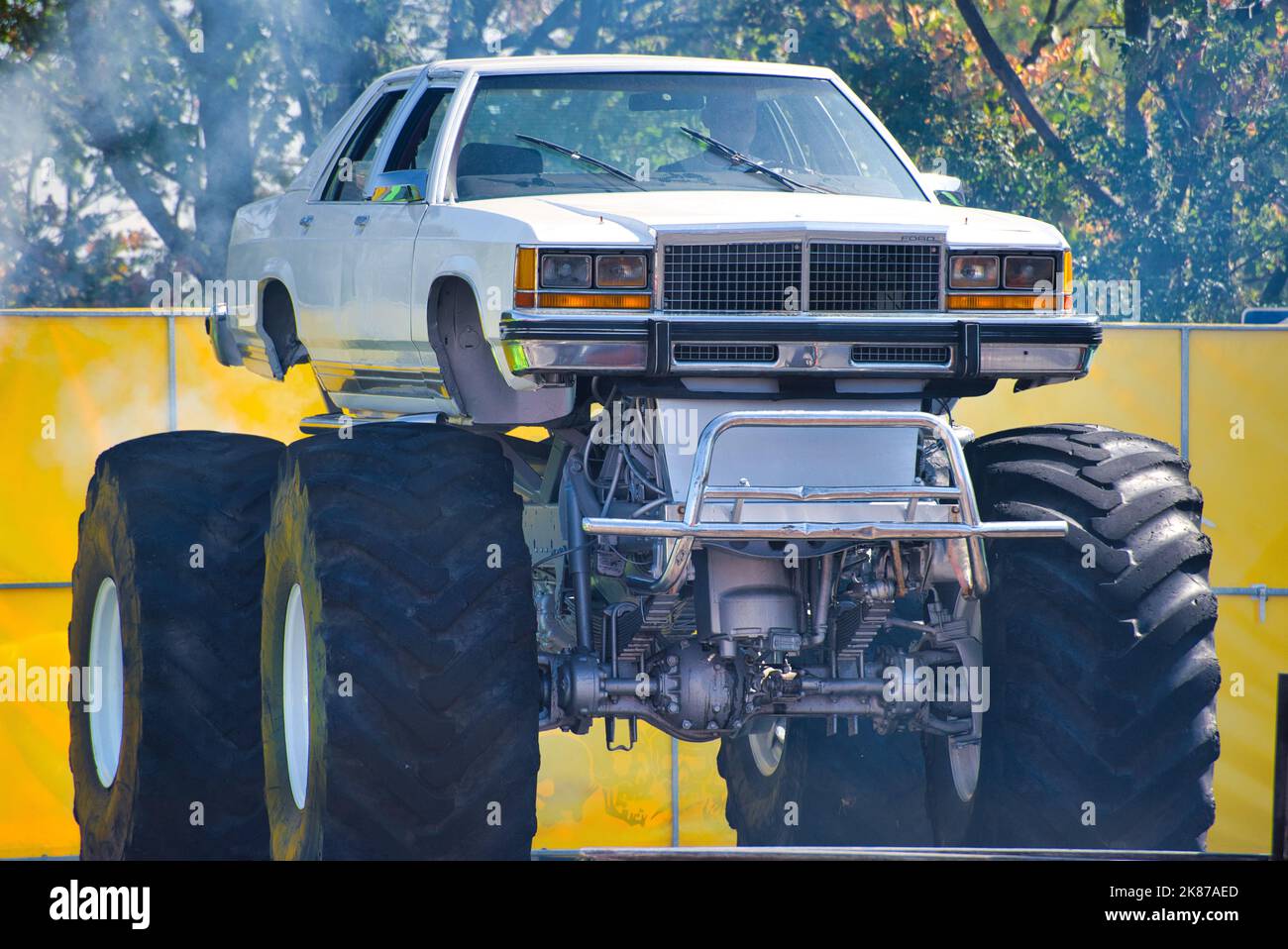 FRANKFURT AM MAIN, GERMANY - SEPT 2022: white Monster Truck Ford LTD ...