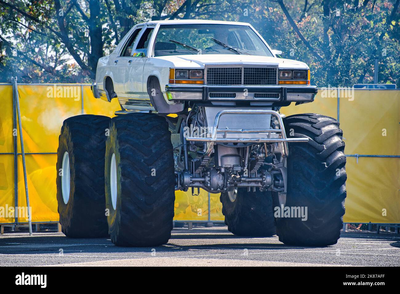 FRANKFURT AM MAIN, GERMANY - SEPT 2022: white Monster Truck Ford LTD ...
