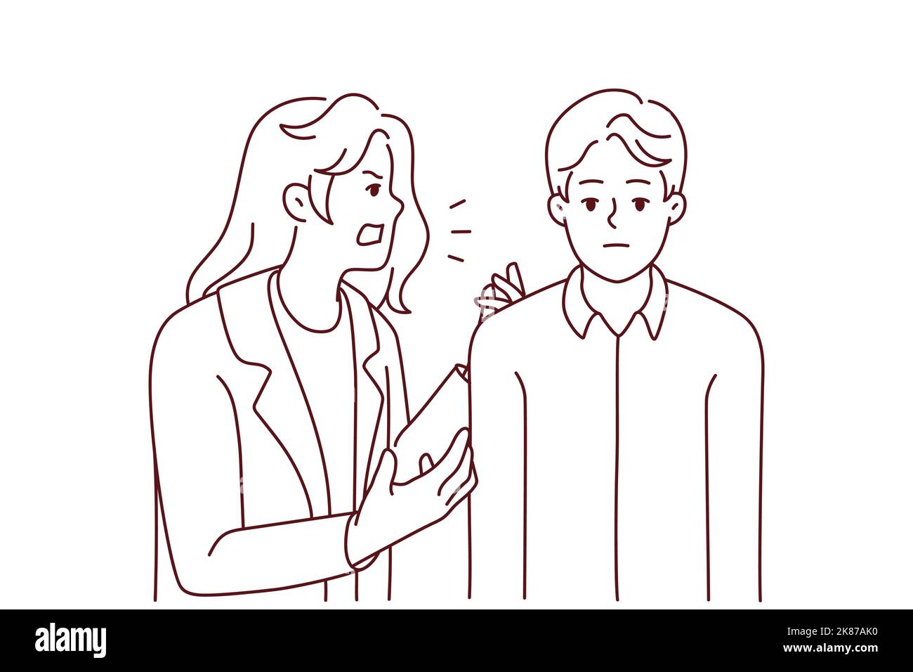 Aggressive annoying woman yelling at tired bored husband. Furious mad ...