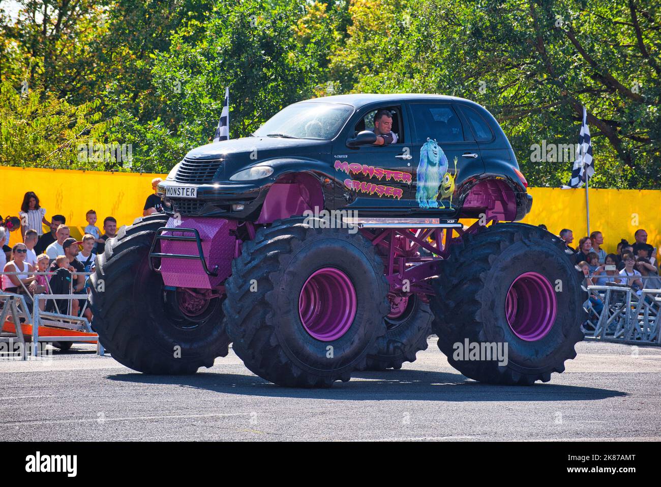 FRANKFURT AM MAIN, GERMANY - SEPT 2022: black purple Monster Truck ...