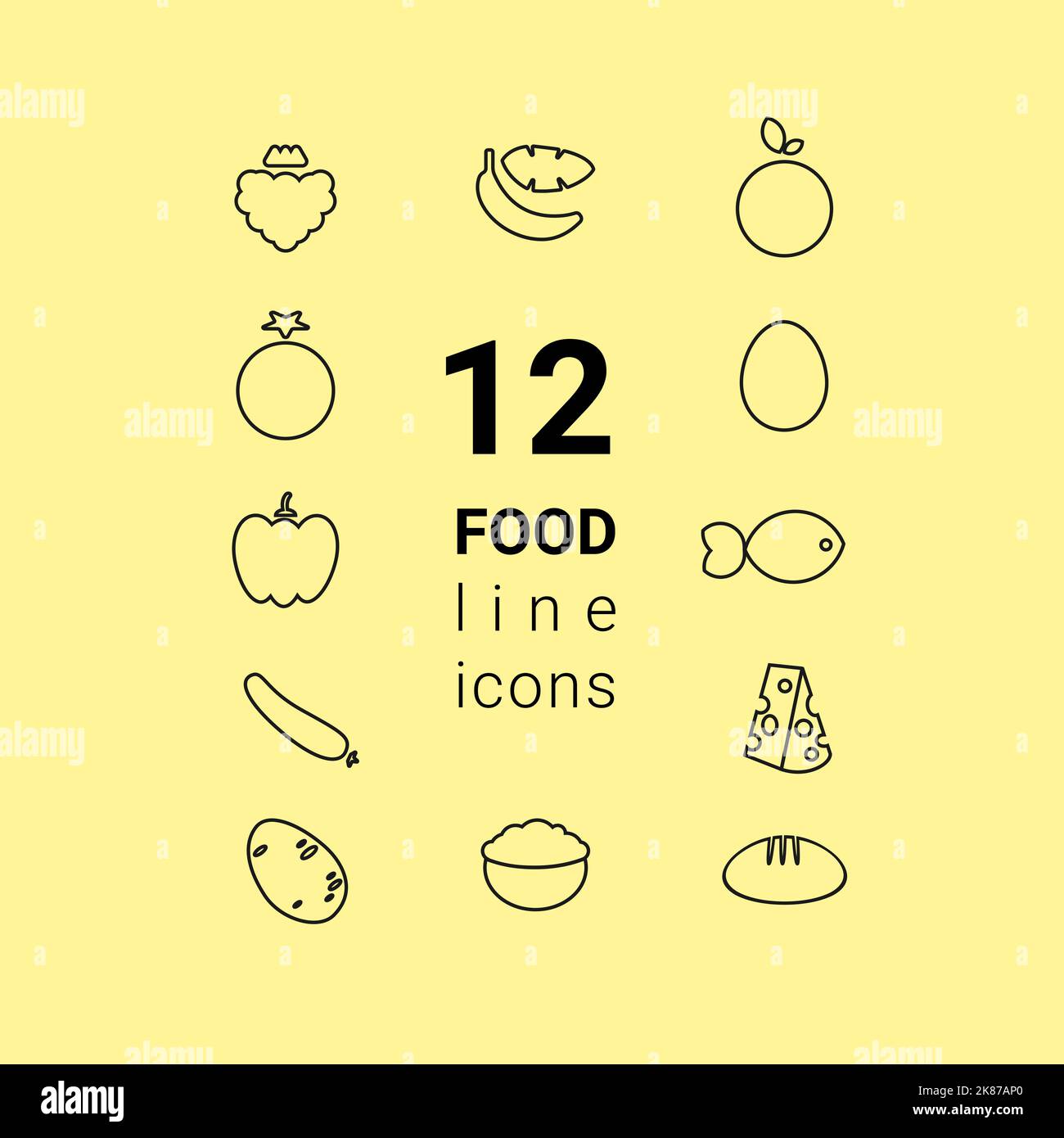 Vector illustration dietary nutrition food outline icon set ...