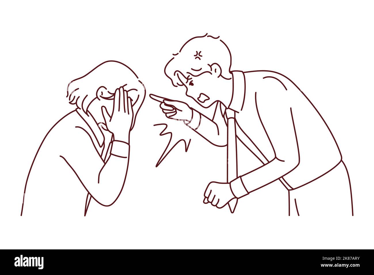 Furious businessman scolding stressed female employee at workplace ...