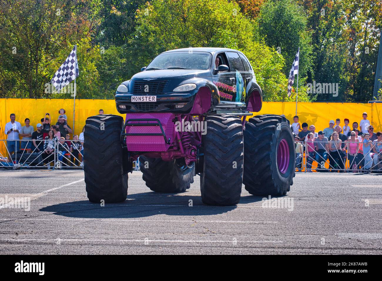 FRANKFURT AM MAIN, GERMANY - SEPT 2022: black purple Monster Truck ...