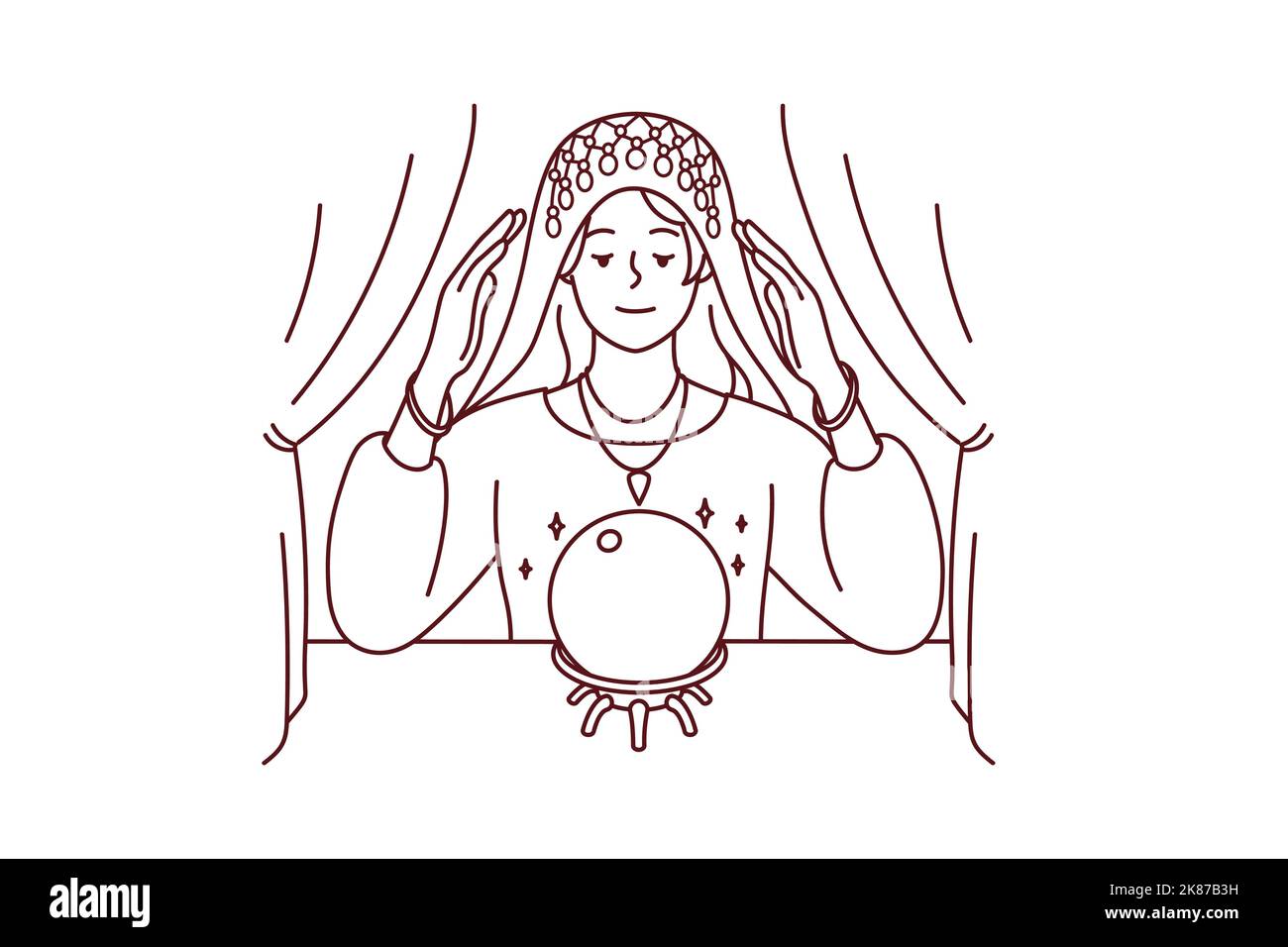 Female Fortune Teller Look At Magic Ball Predict Future Woman Gypsy In Robe Do Magical Ritual
