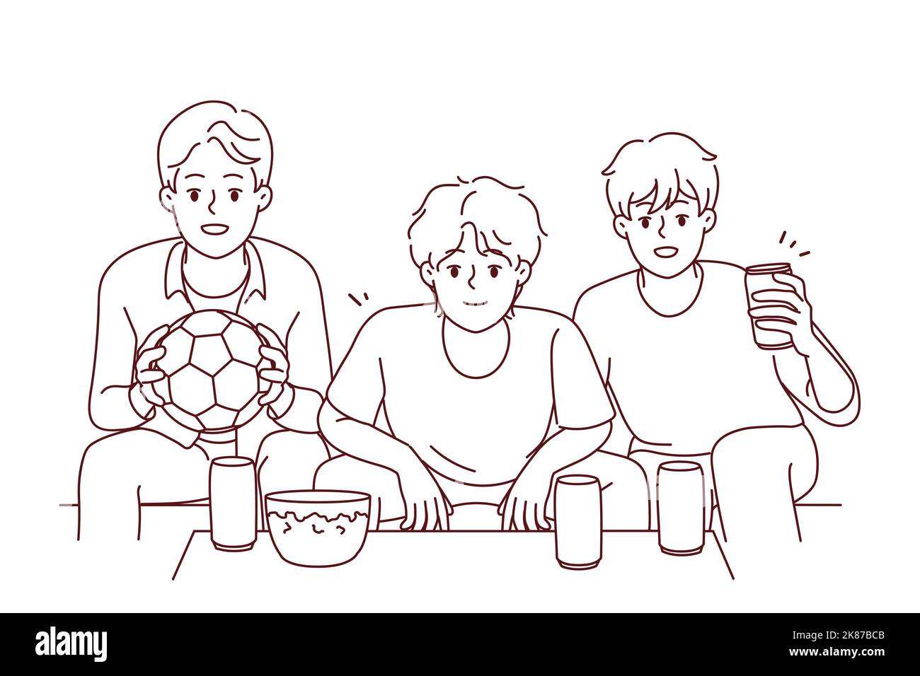 Happy guys watch football at home together . Vector Happy guys have fun ...
