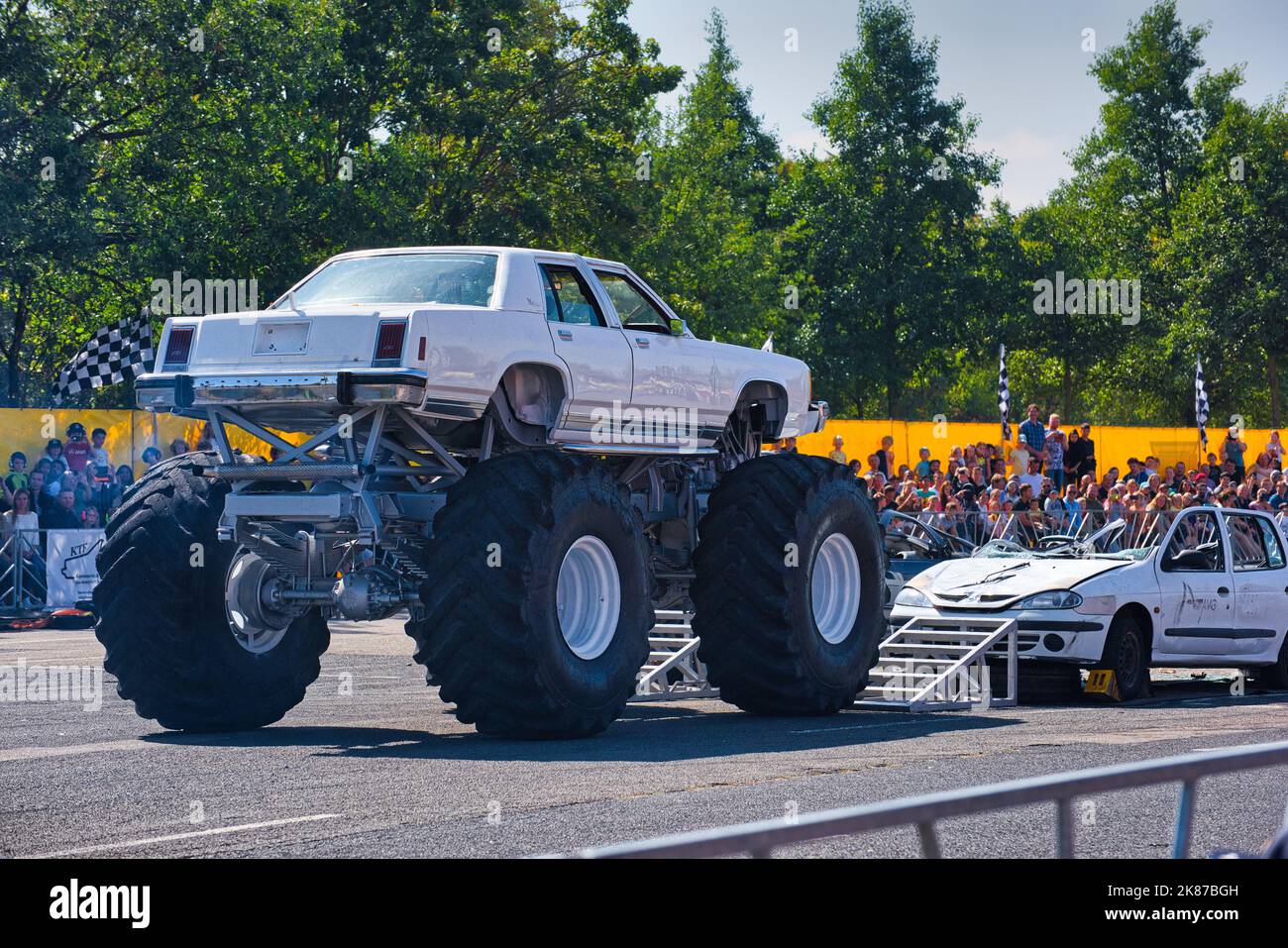 FRANKFURT AM MAIN, GERMANY - SEPT 2022: white Monster Truck Ford LTD ...