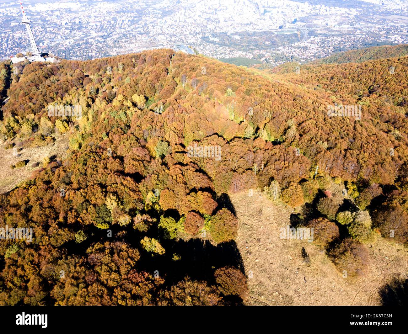 Amazing Aerial Autumn panorama of Vitosha Mountain, Sofia City region ...