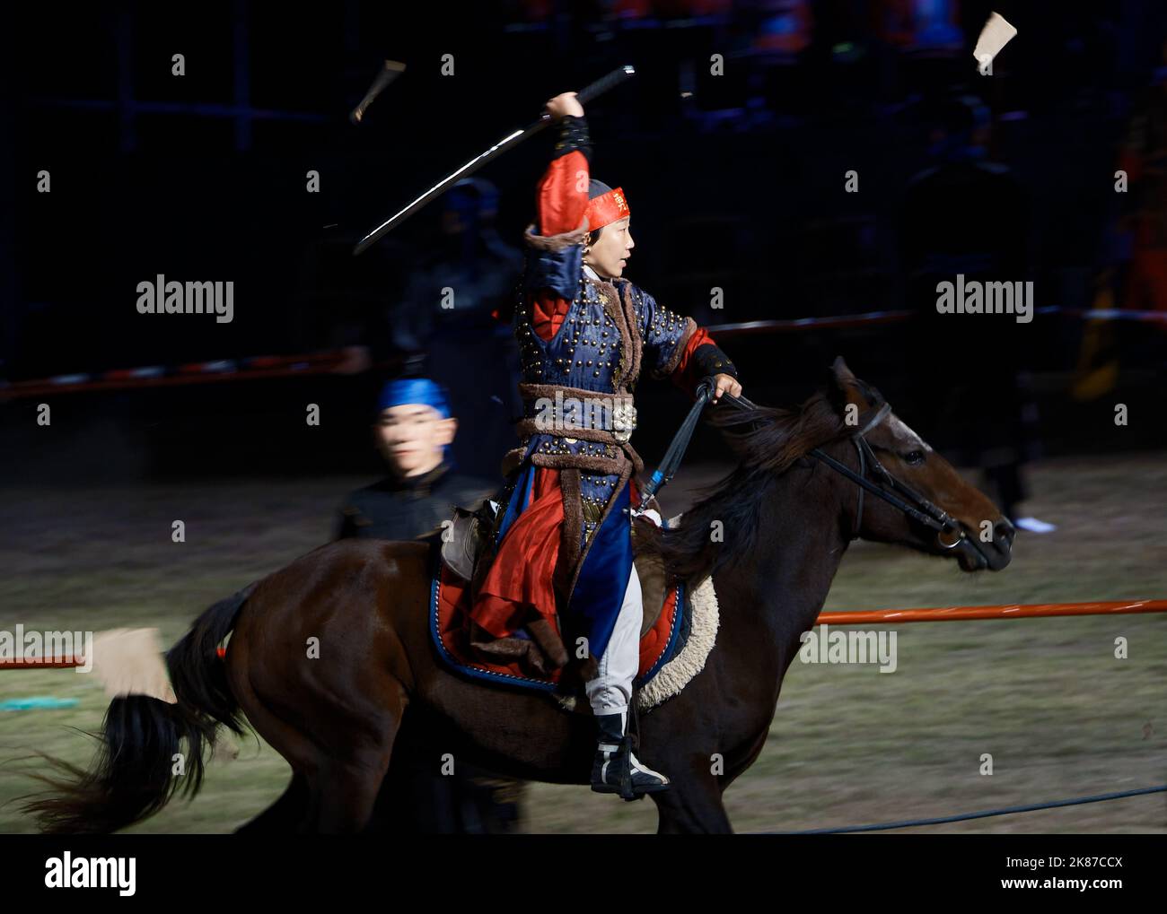 Suwon, Gyeonggi-do - 10 07 2022: A person is riding a horse and rising ...